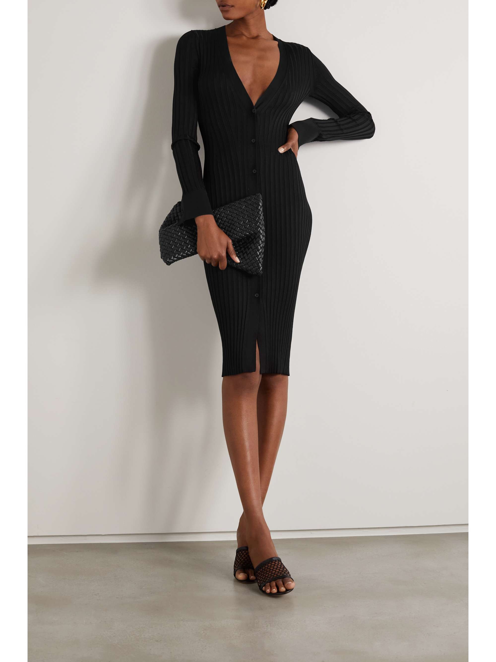 Black Rhea ribbed-knit midi dress | GALVAN | NET-A-PORTER