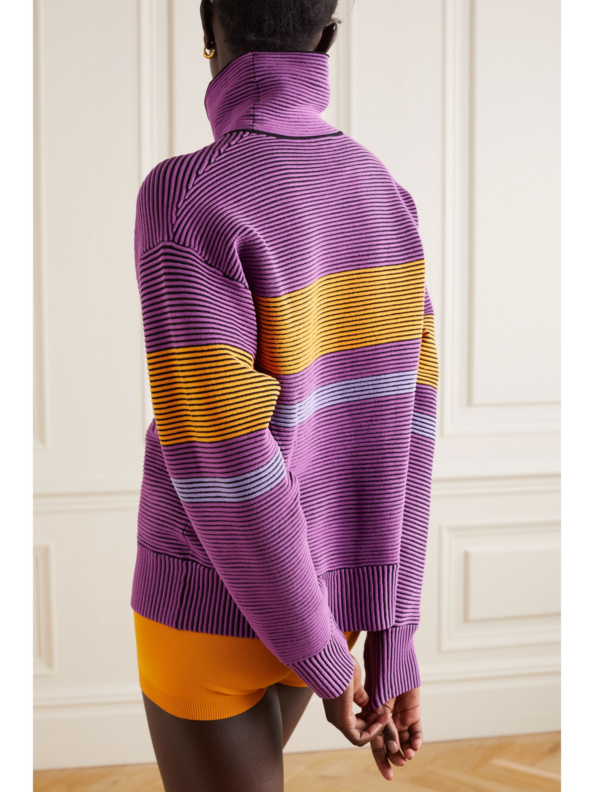 Purple + NET SUSTAIN Sama Retro striped ribbed organic cotton ...