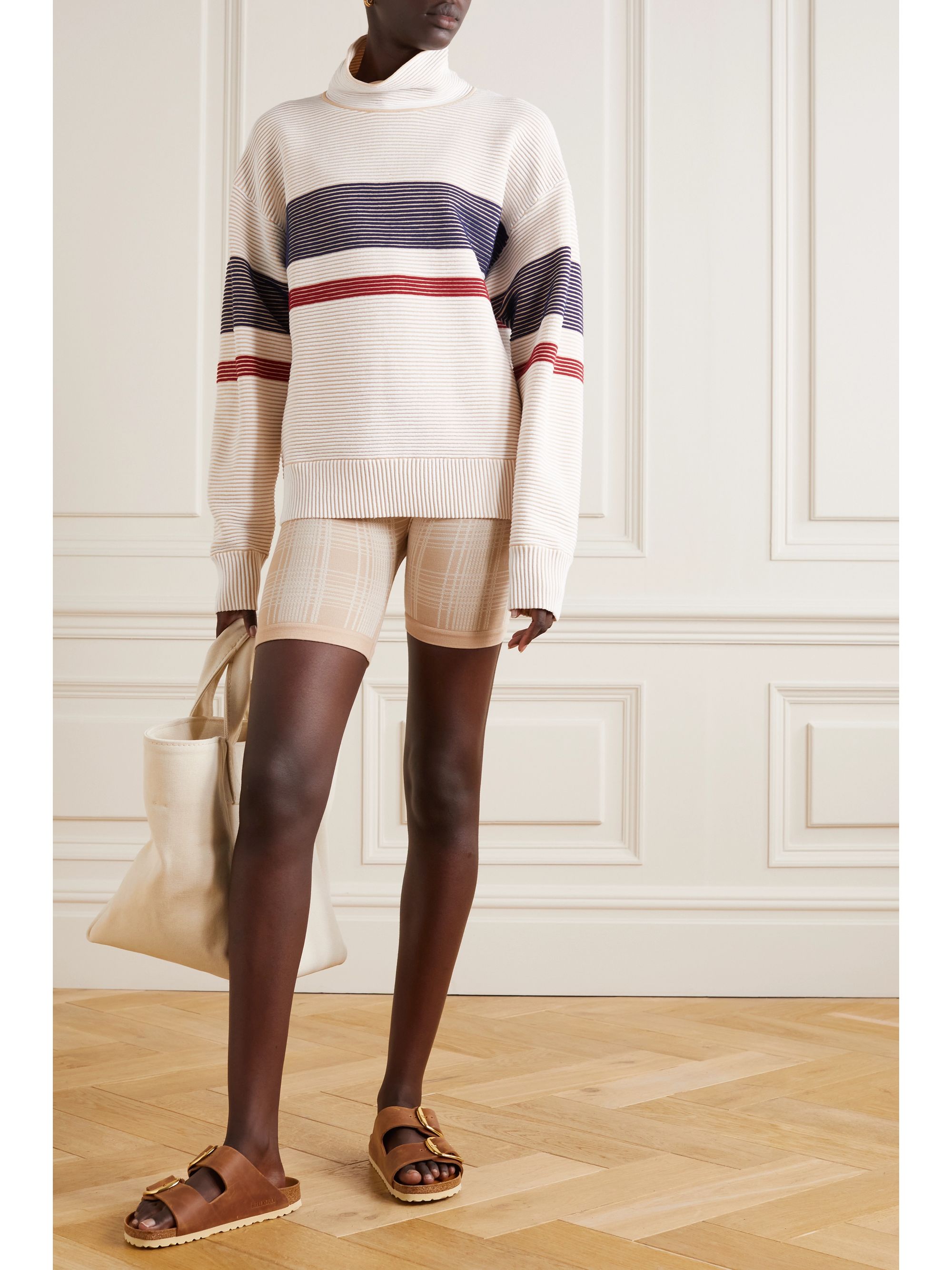 Cream + NET SUSTAIN Sama Retro striped ribbed organic cotton sweatshirt ...