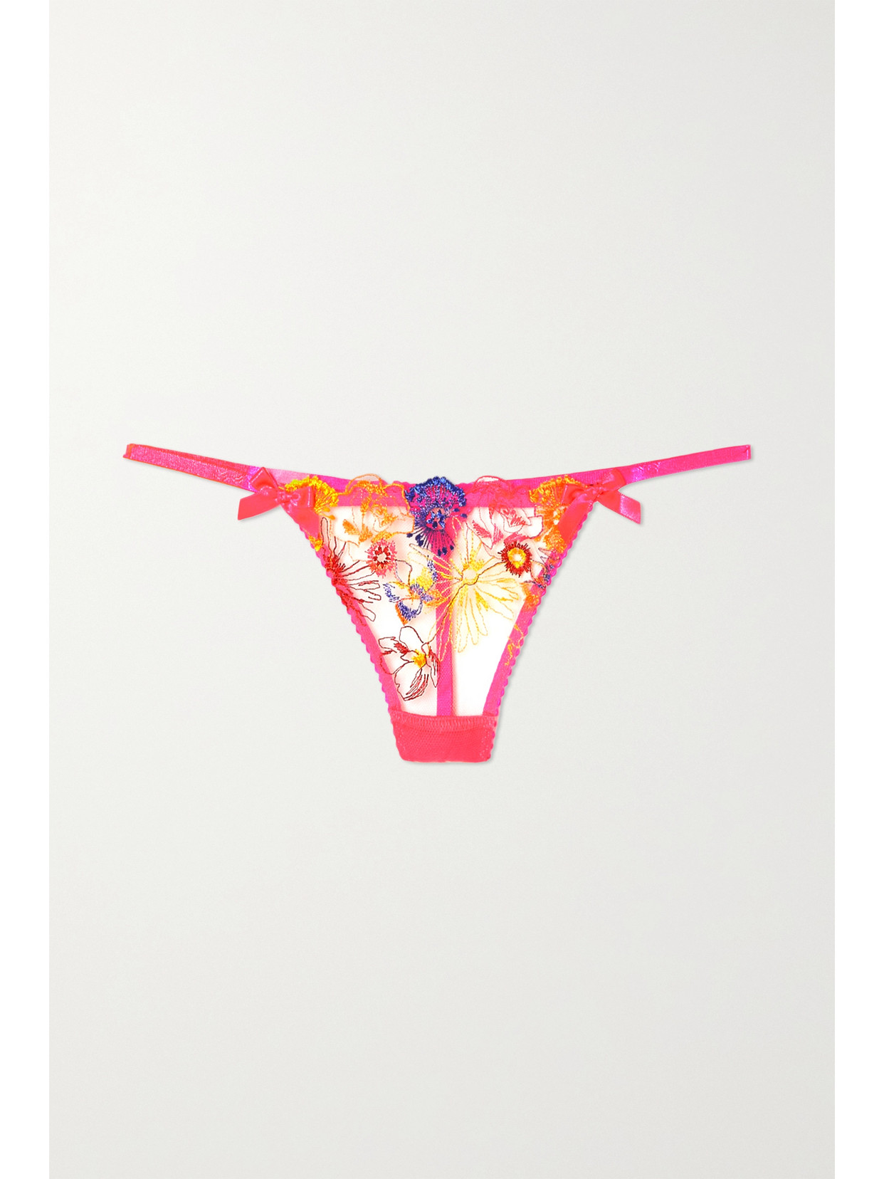 Agent Provocateur Zuri Satin-trimmed Embroidered Tulle Thong In Pink | ModeSens