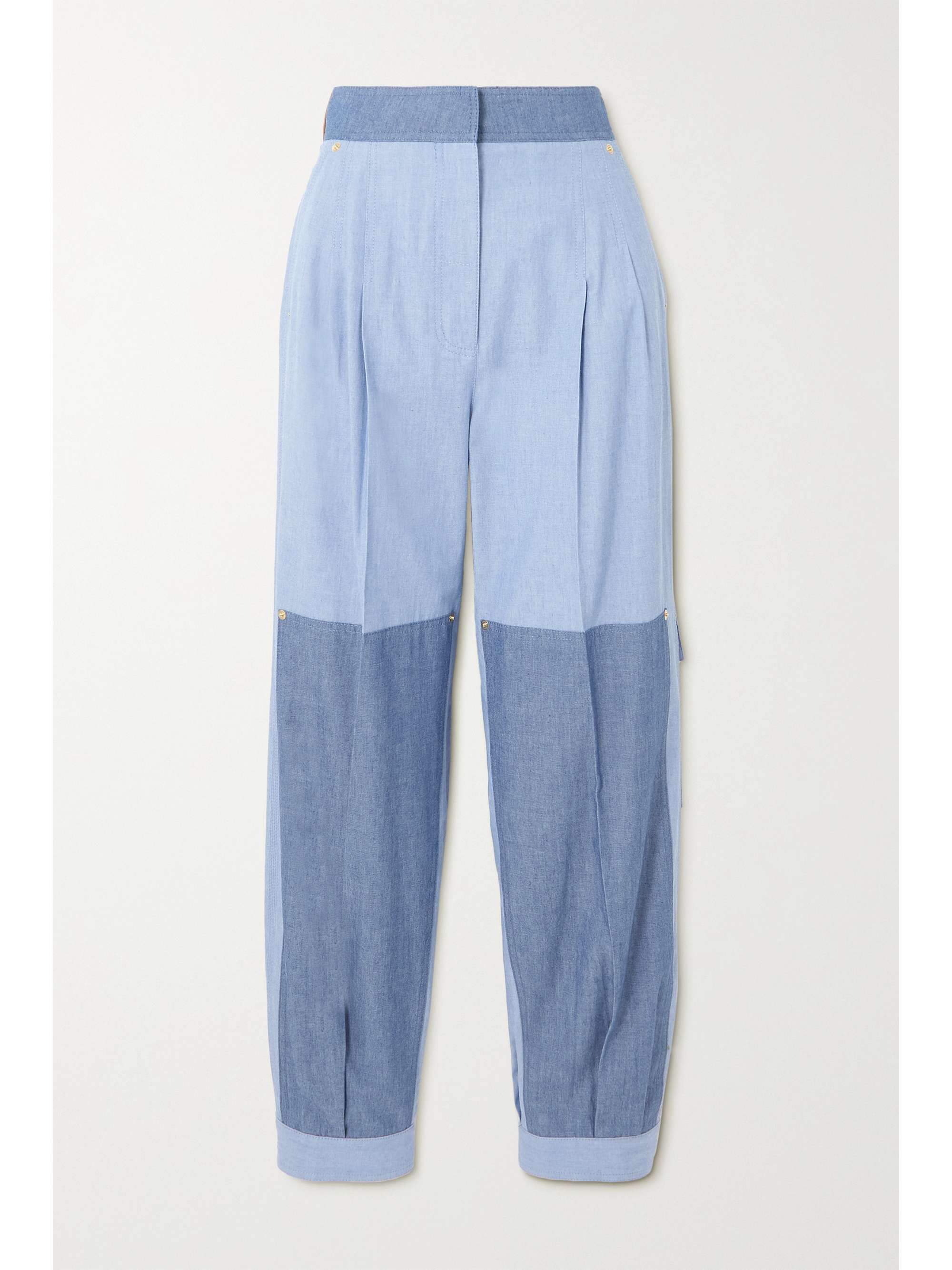 LOEWE Paneled two-tone cotton-chambray tapered pants | NET-A-PORTER