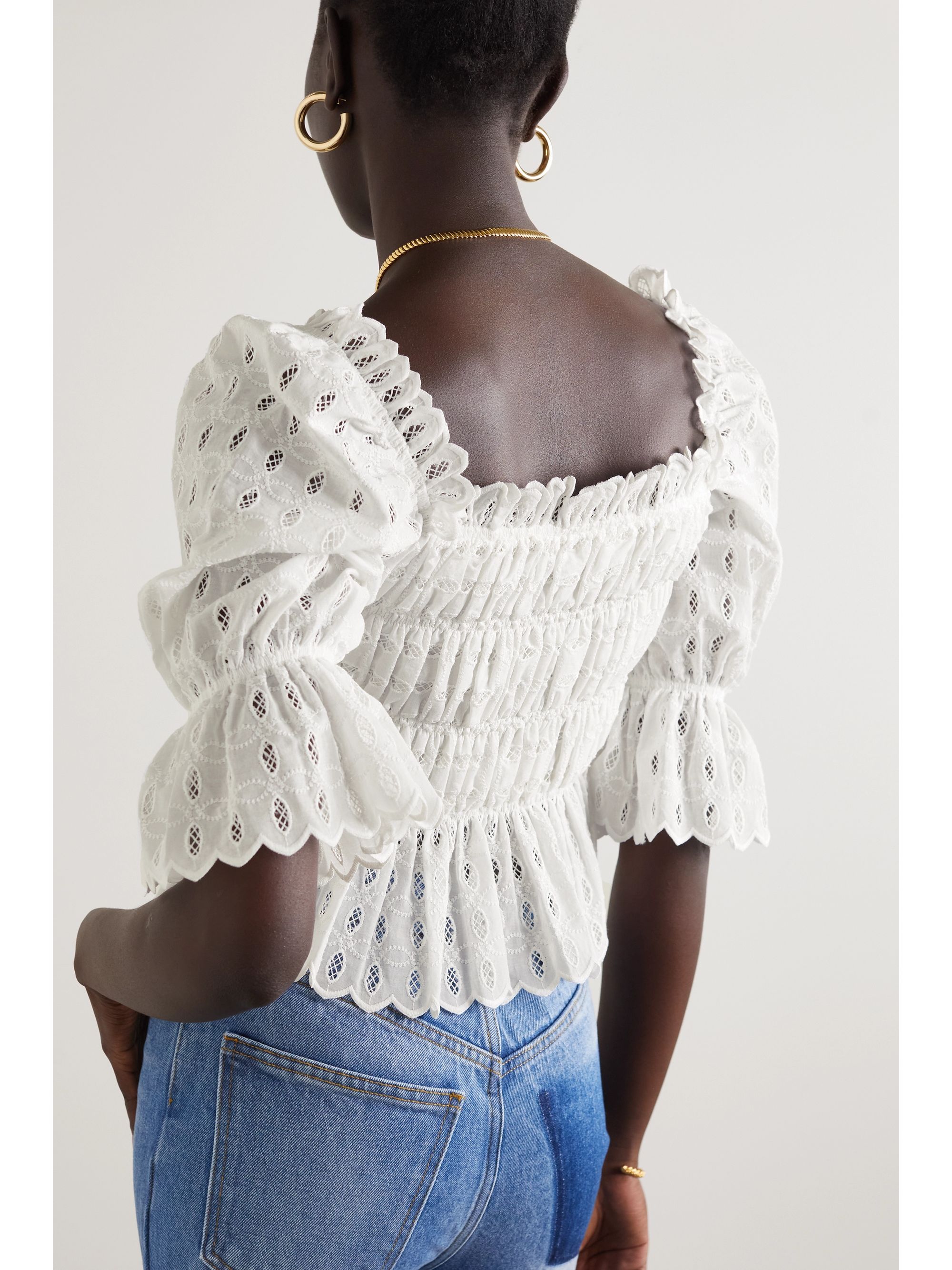 White Emily shirred broderie anglaise cotton-blend top | LUG VON SIGA ...