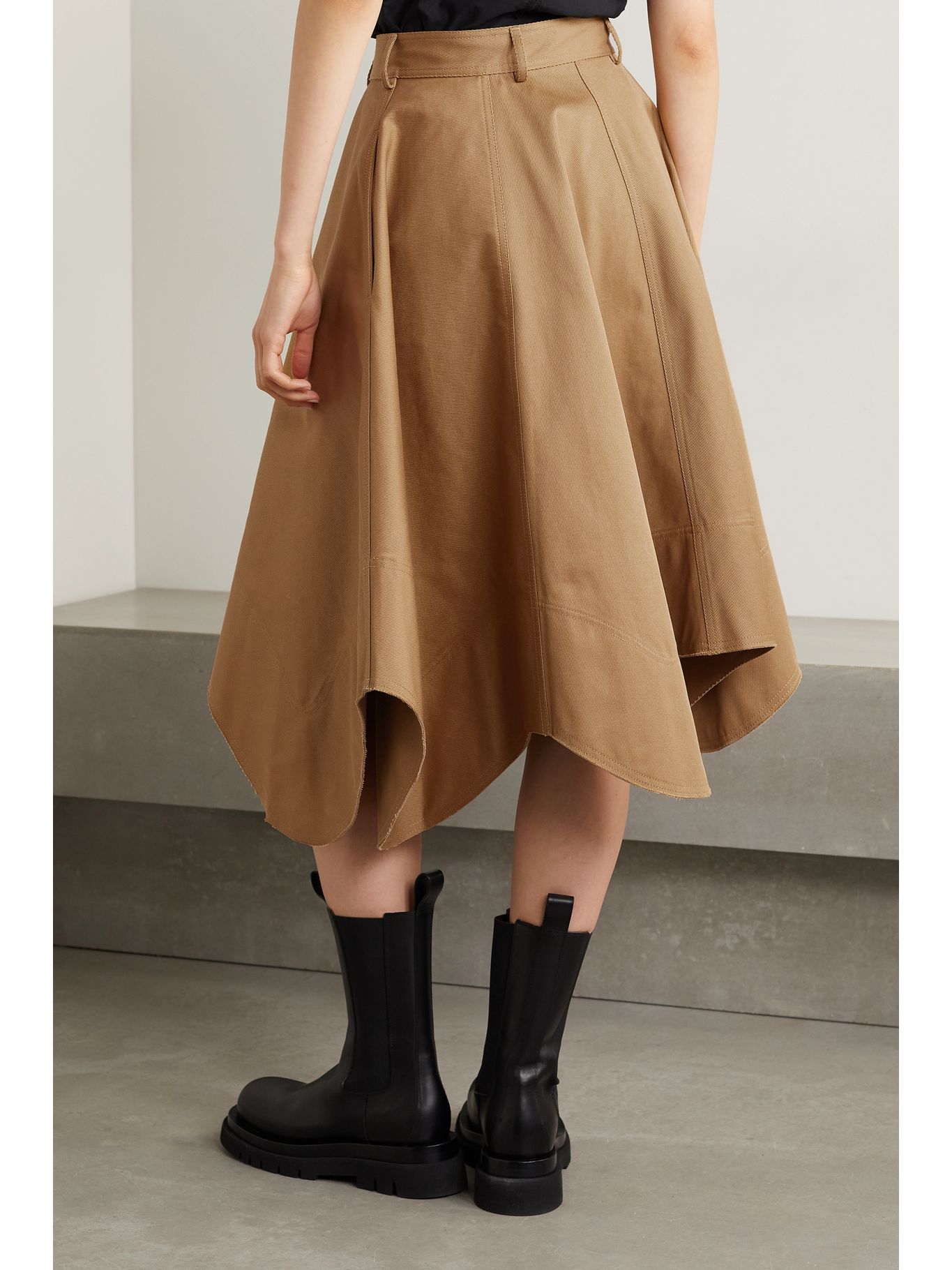 Camel Asymmetric cotton-drill midi skirt | JW ANDERSON | NET-A-PORTER