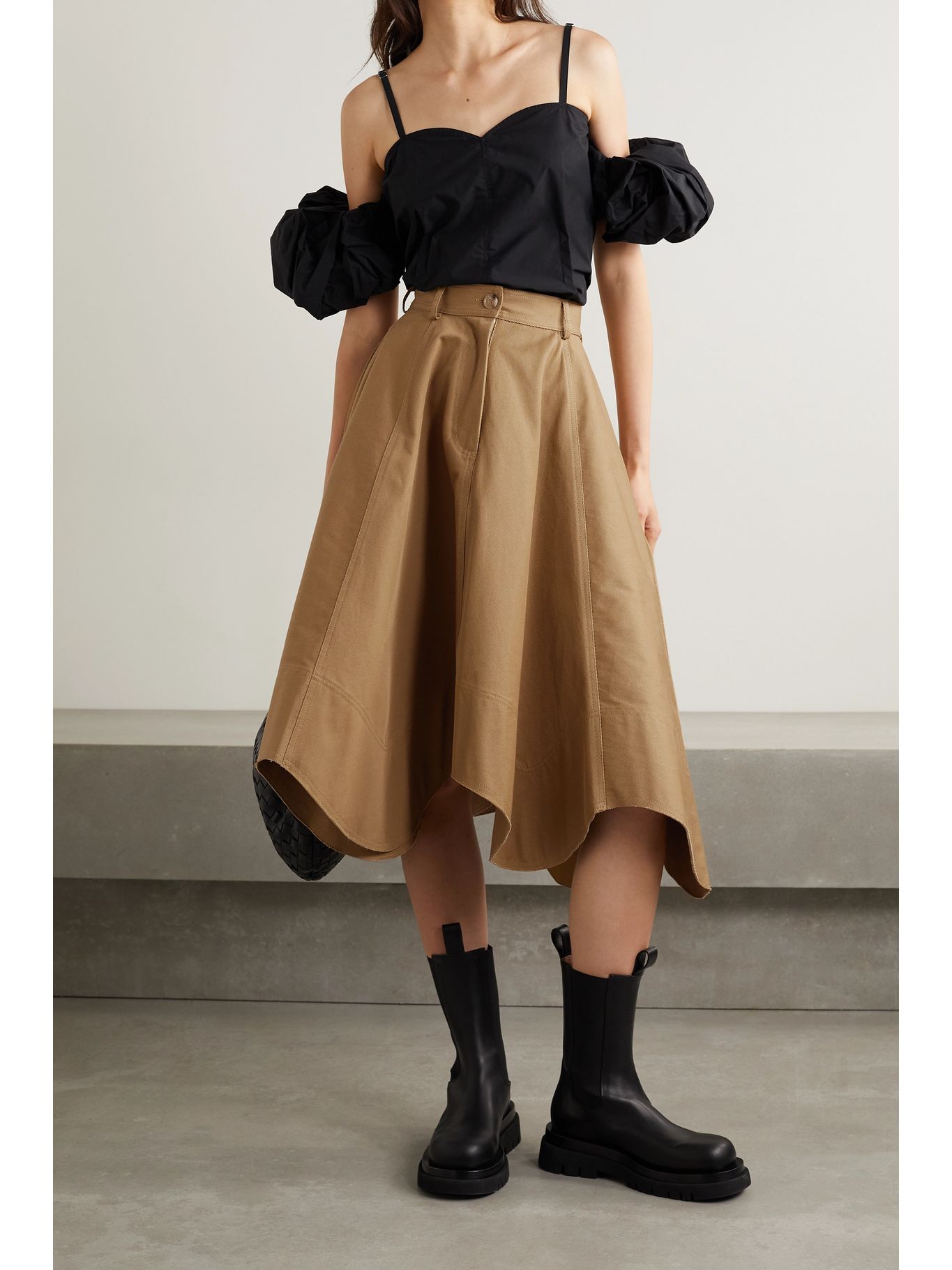 Camel Asymmetric cotton-drill midi skirt | JW ANDERSON | NET-A-PORTER