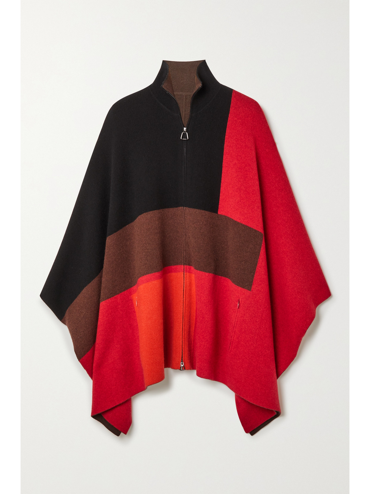 Akris Reversible Color-block Cashmere Poncho In Cadmium Red-marsa ...