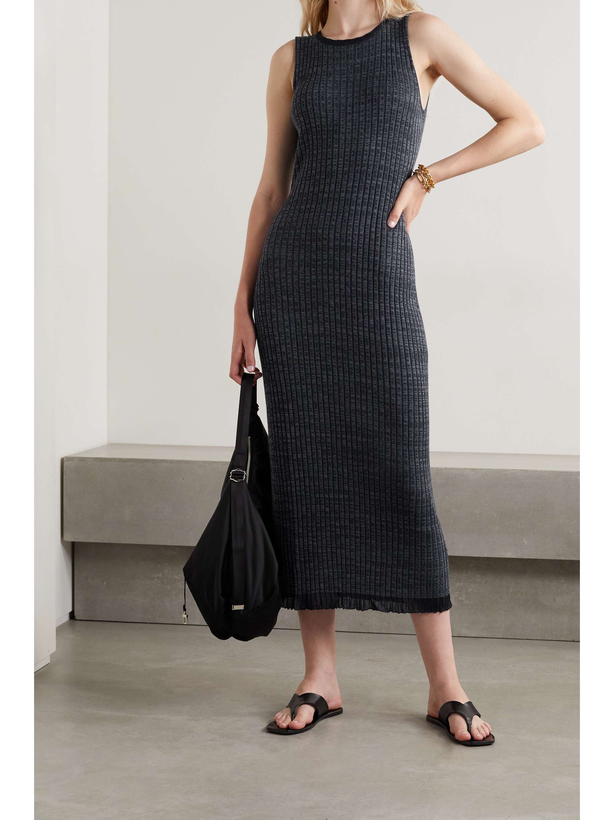 Navy + NET SUSTAIN ribbed organic cotton-blend midi dress | NINETY ...