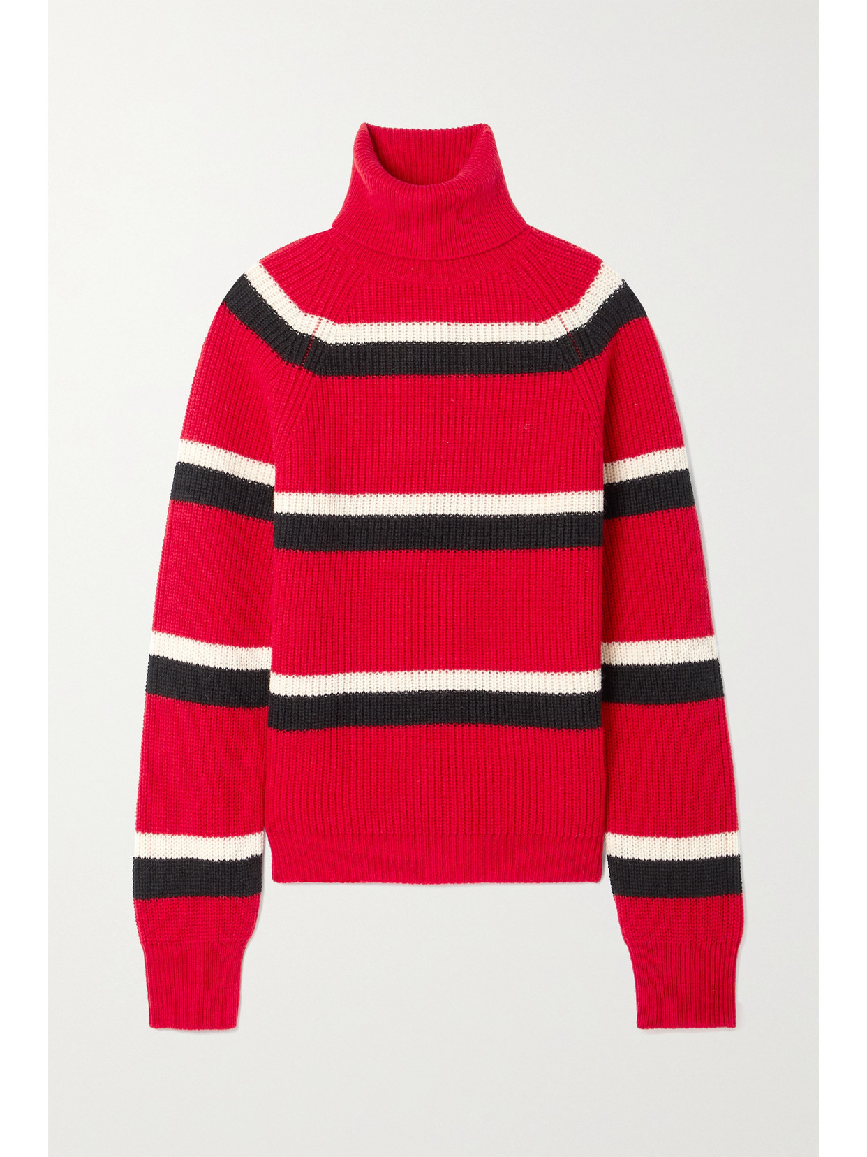 Marni Striped Ribbed Wool Turtleneck Sweater In Red | ModeSens
