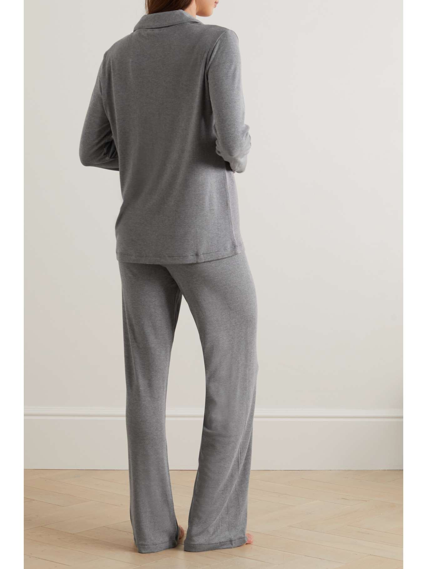 SKIMS Ribbed stretch-modal jersey lounge set - Heather Grey | NET-A-PORTER