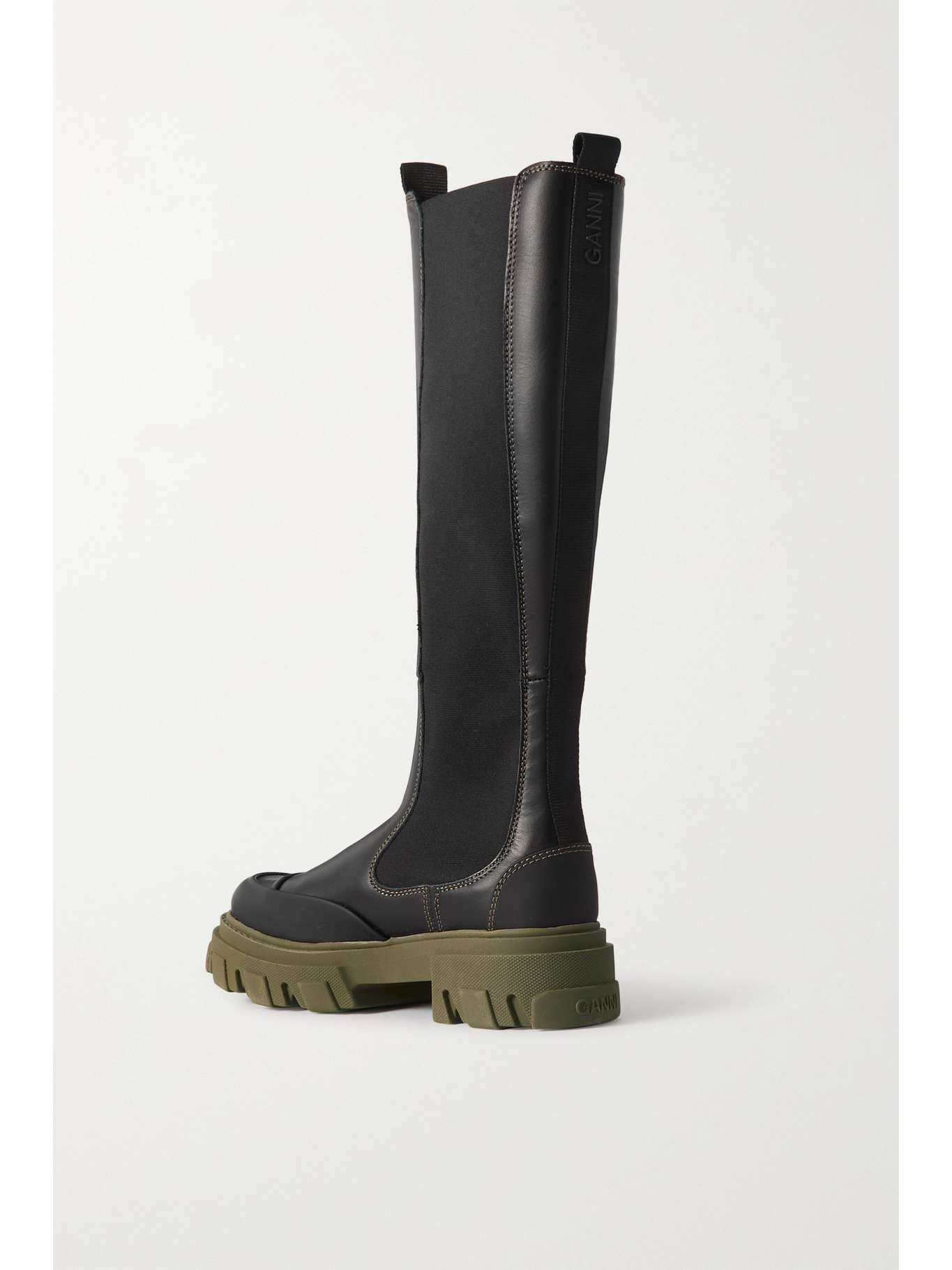 GANNI Rubber-trimmed leather Chelsea knee boots | NET-A-PORTER
