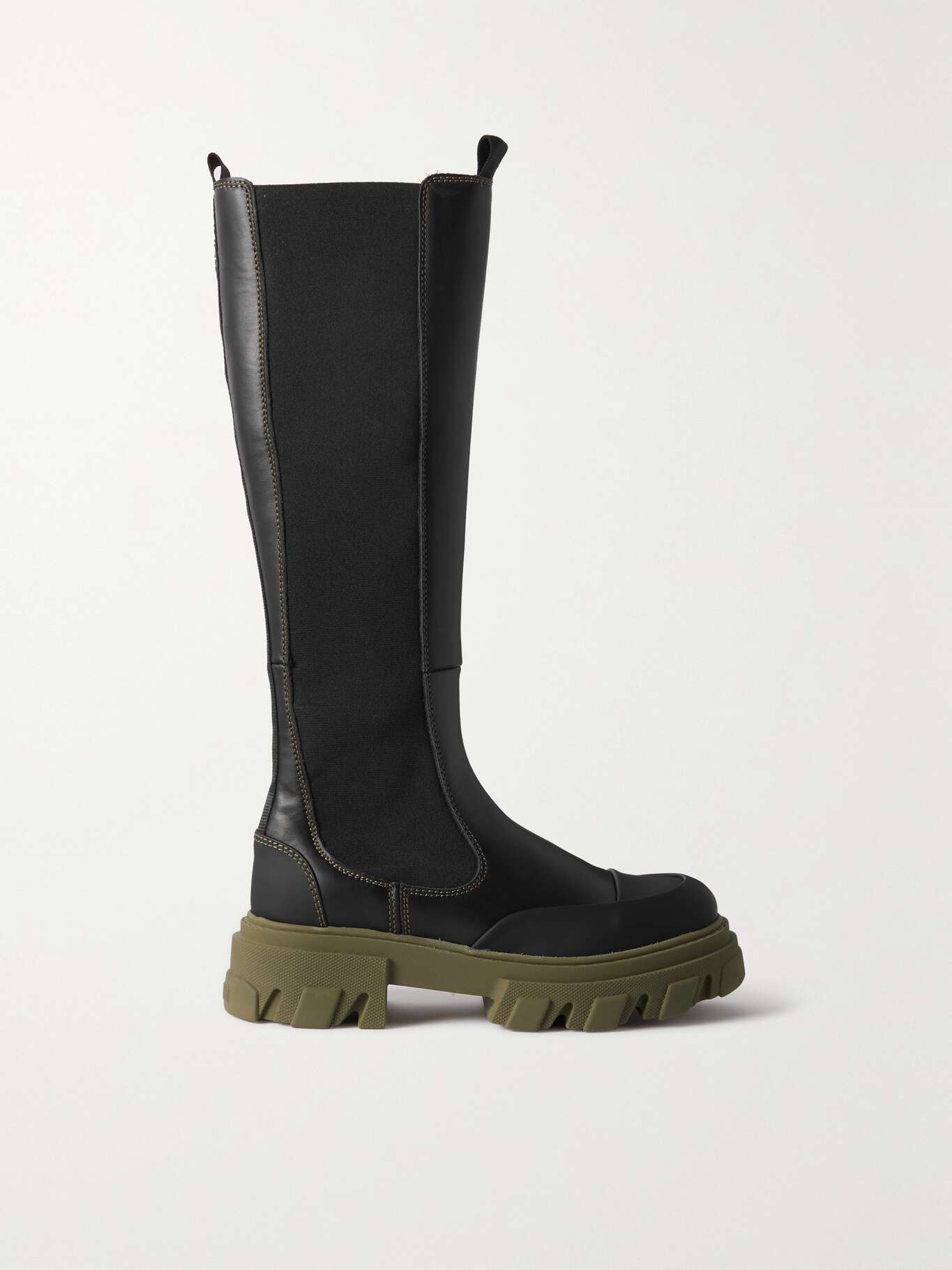 GANNI Rubber-trimmed leather Chelsea knee boots | NET-A-PORTER