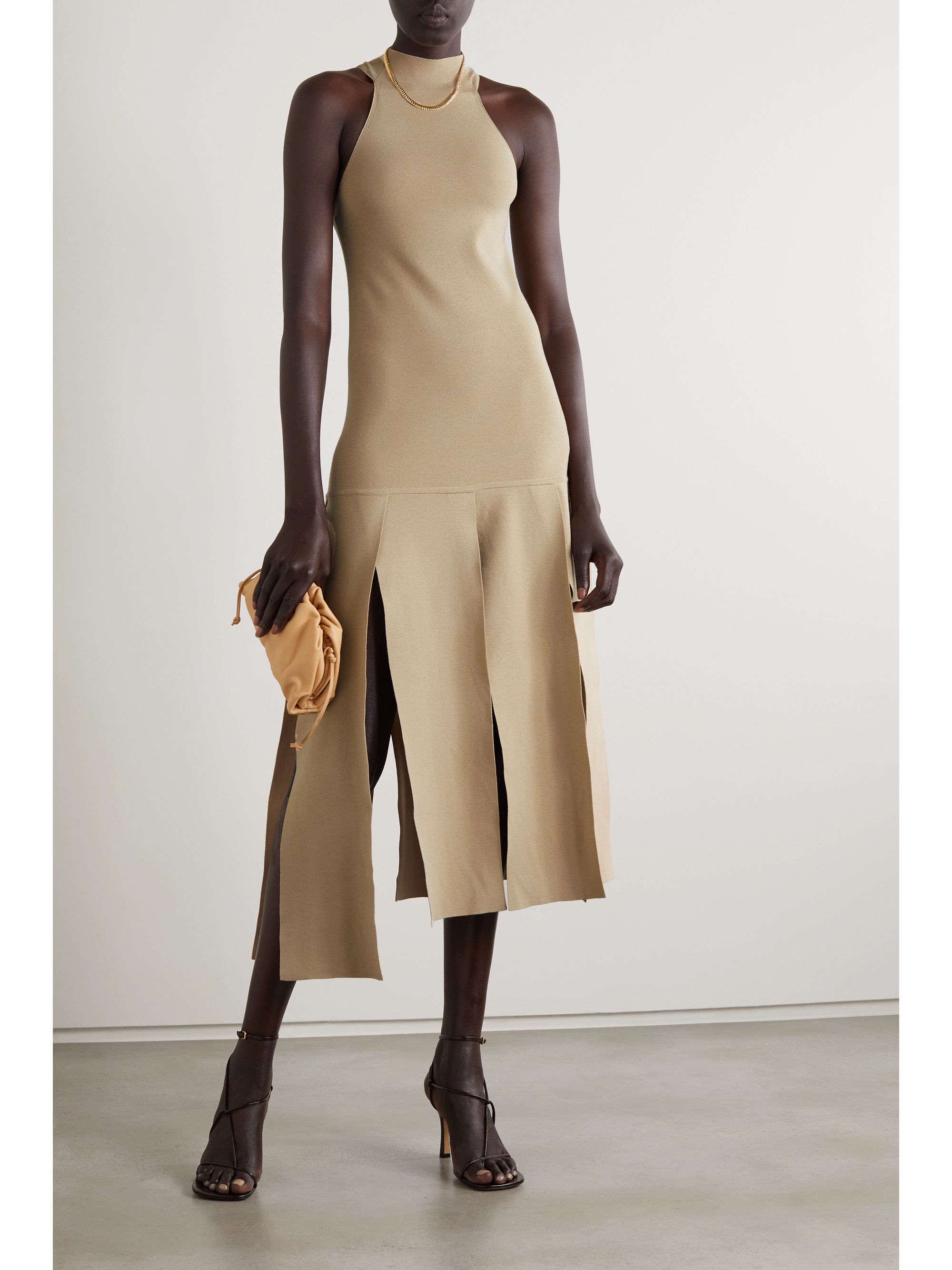 Beige Asymmetric stretch-knit midi dress | ZEYNEP ARCAY | NET-A-PORTER
