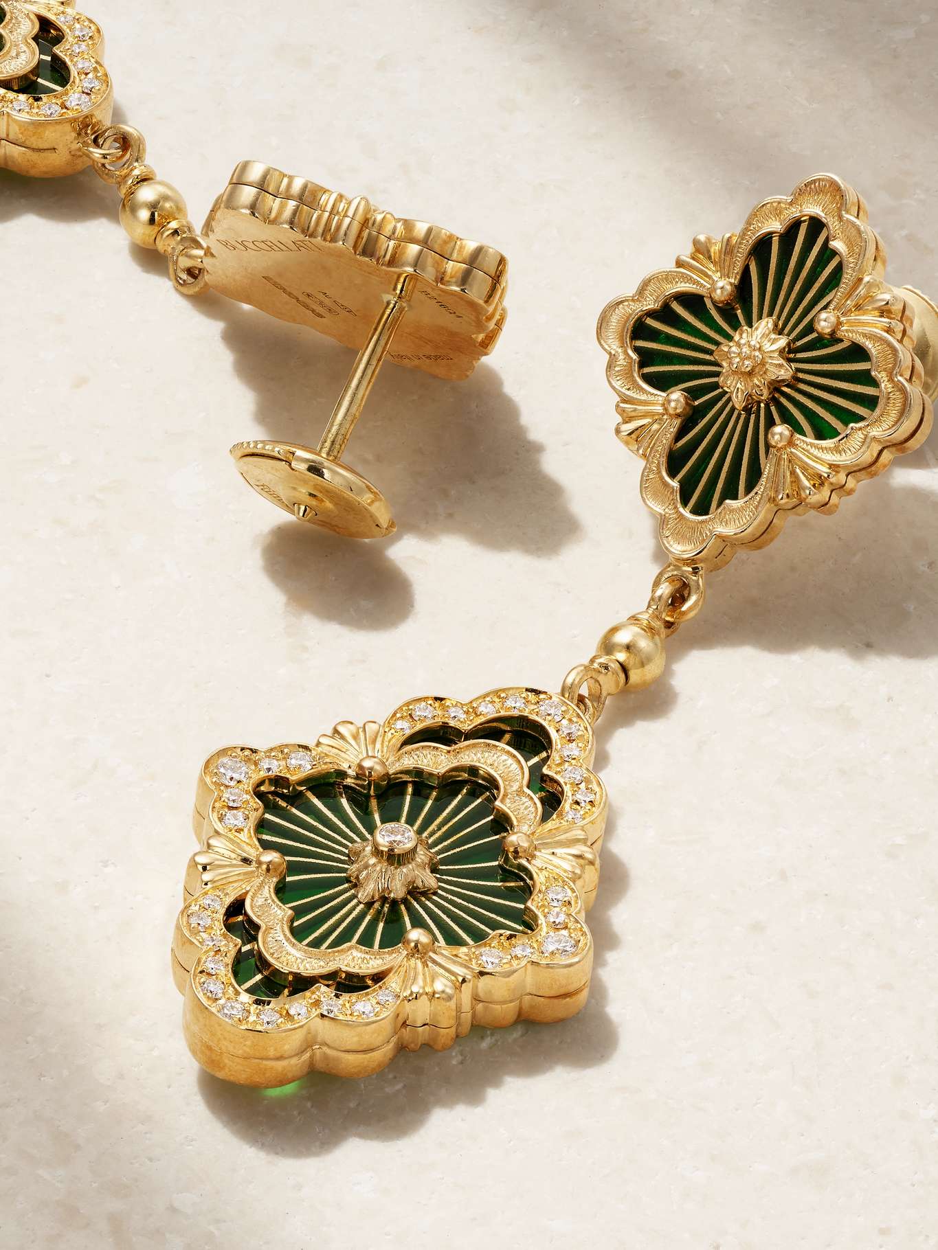 BUCCELLATI Opera Tulle 18-karat gold, enamel and diamond earrings | NET ...