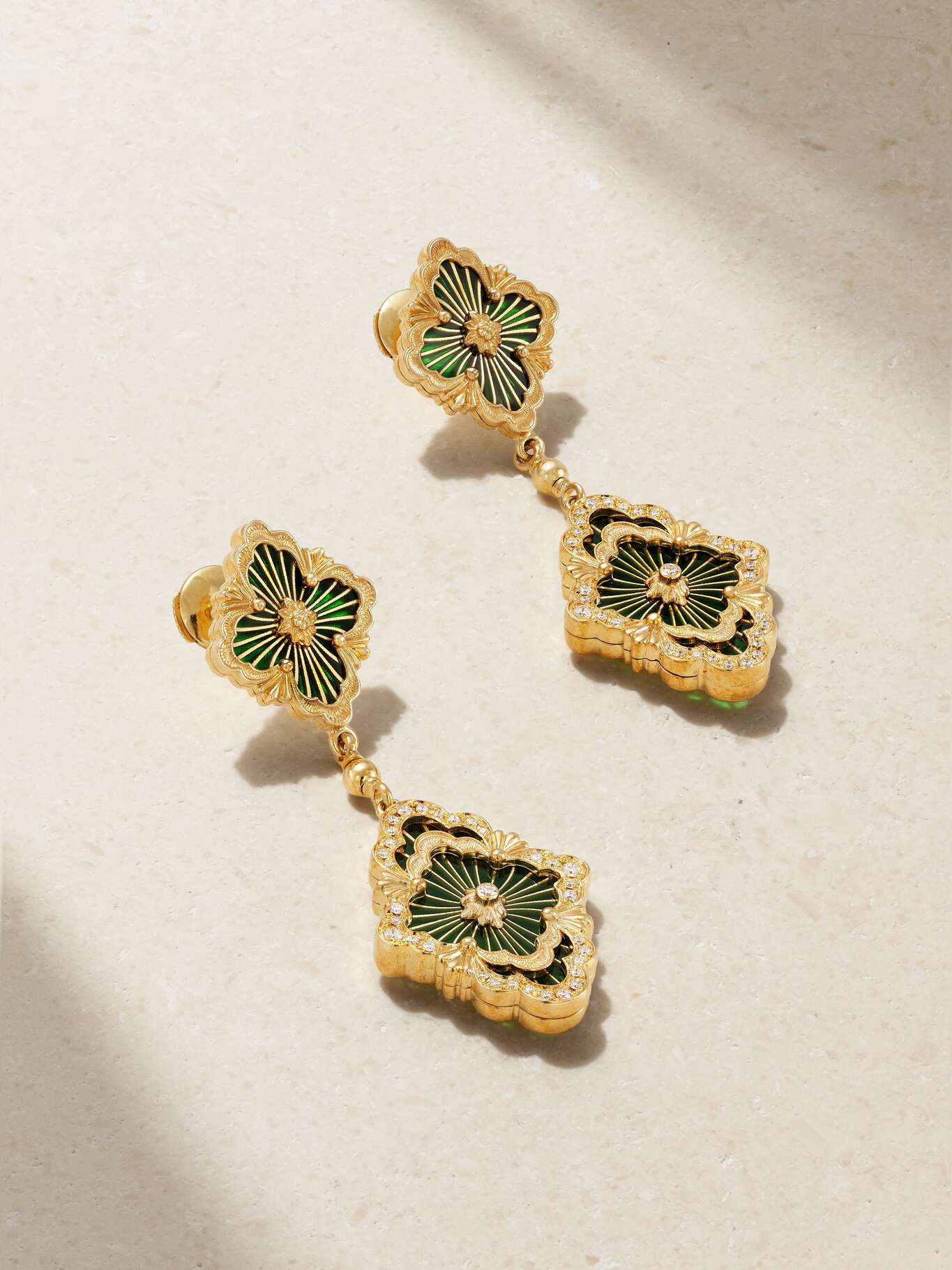 BUCCELLATI Opera Tulle 18-karat gold, enamel and diamond earrings | NET ...