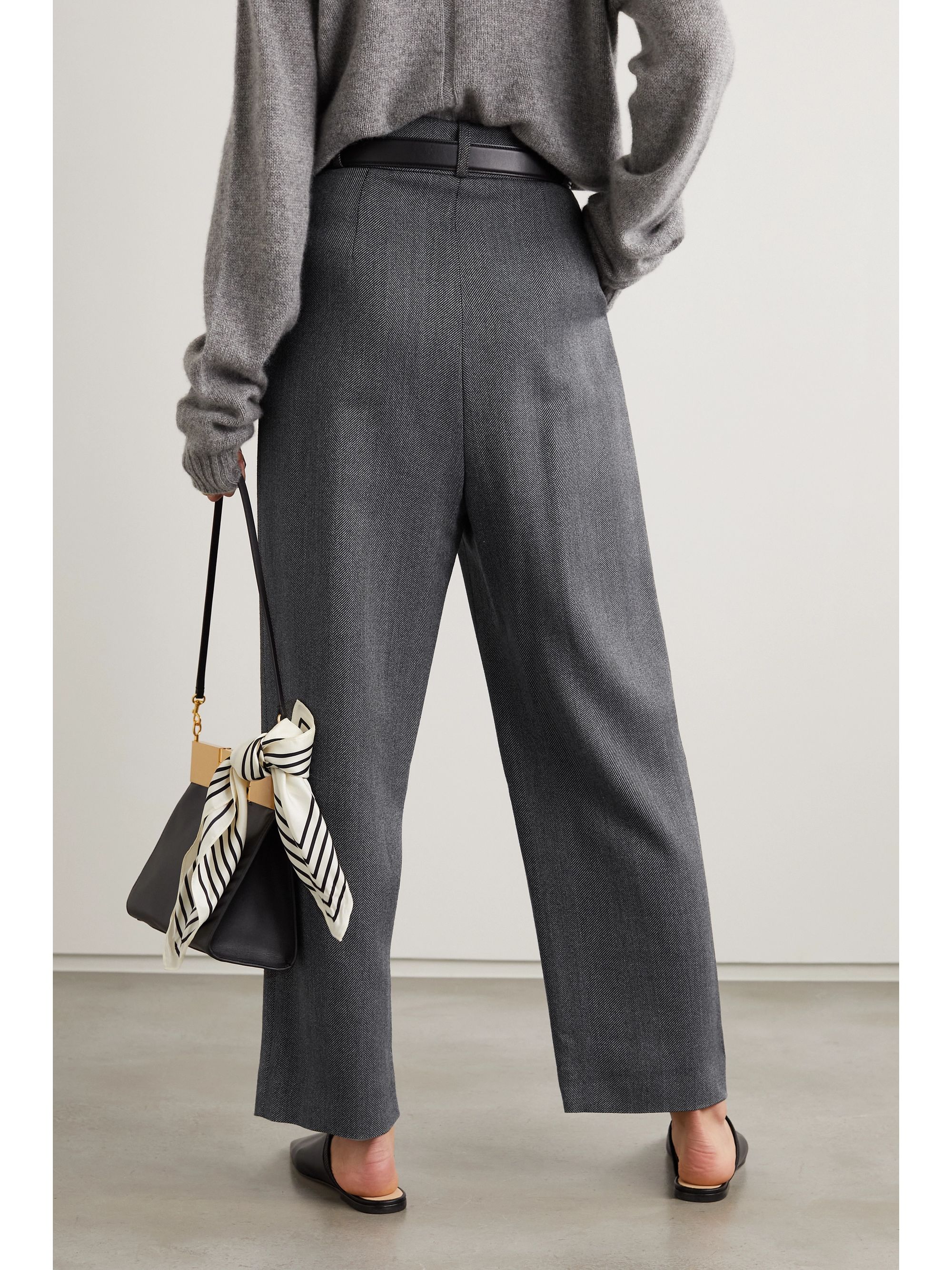 Gray Pleated herringbone wool-blend pants | TOTÊME | NET-A-PORTER