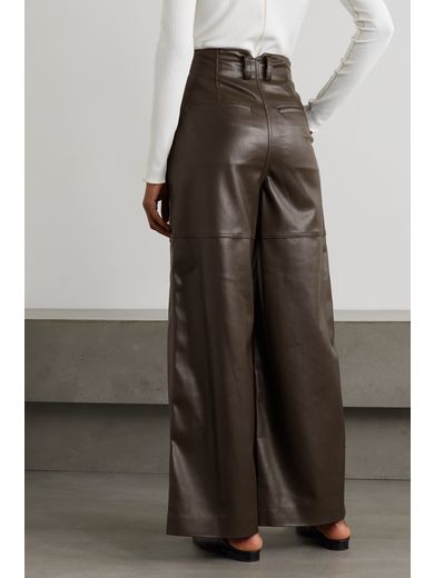 Dark brown Pleated faux leather wide-leg pants | LVIR | NET-A-PORTER