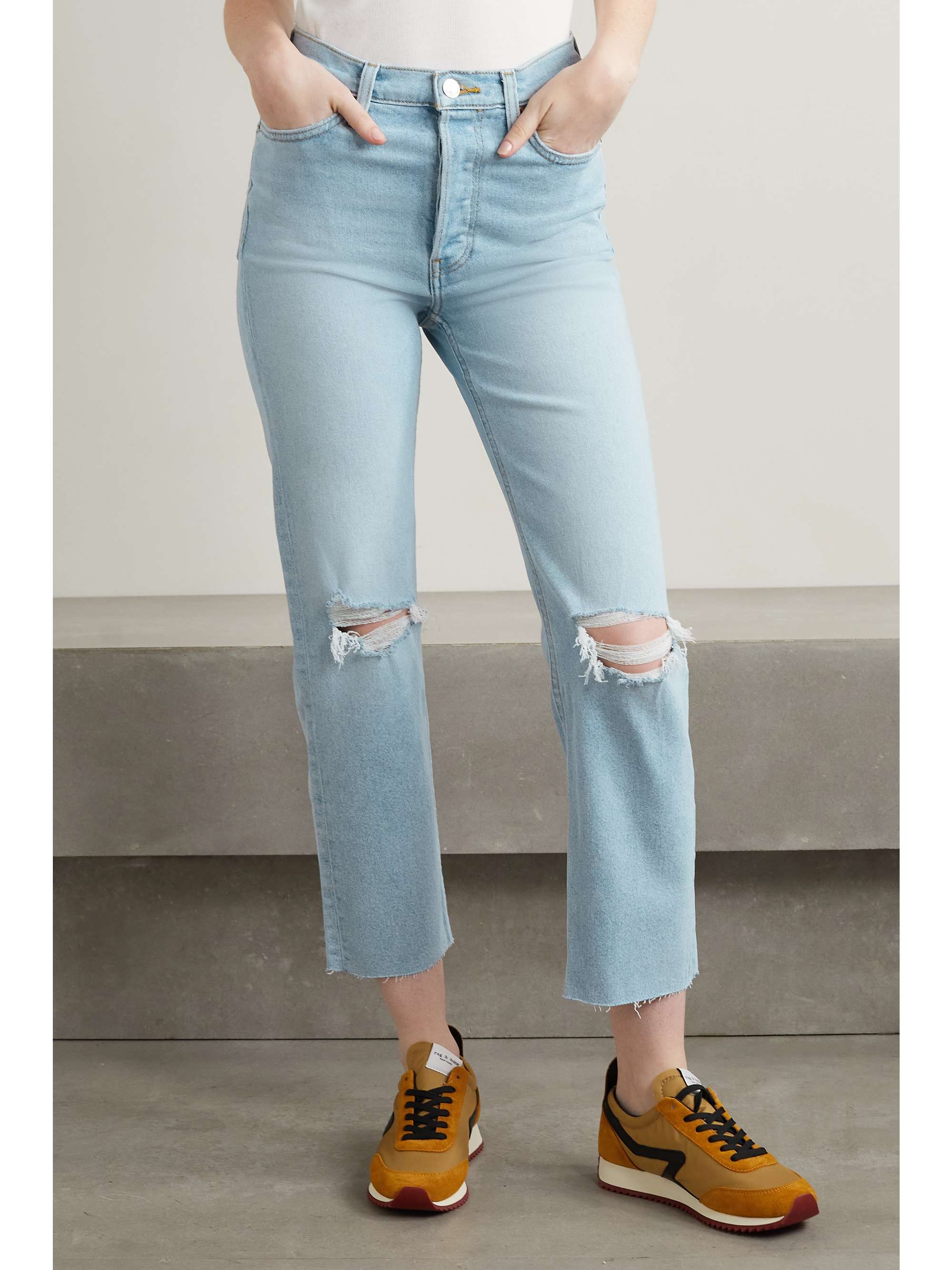 RE/DONE + NET SUSTAIN 70s High Rise Stove Pipe distressed cropped slim ...