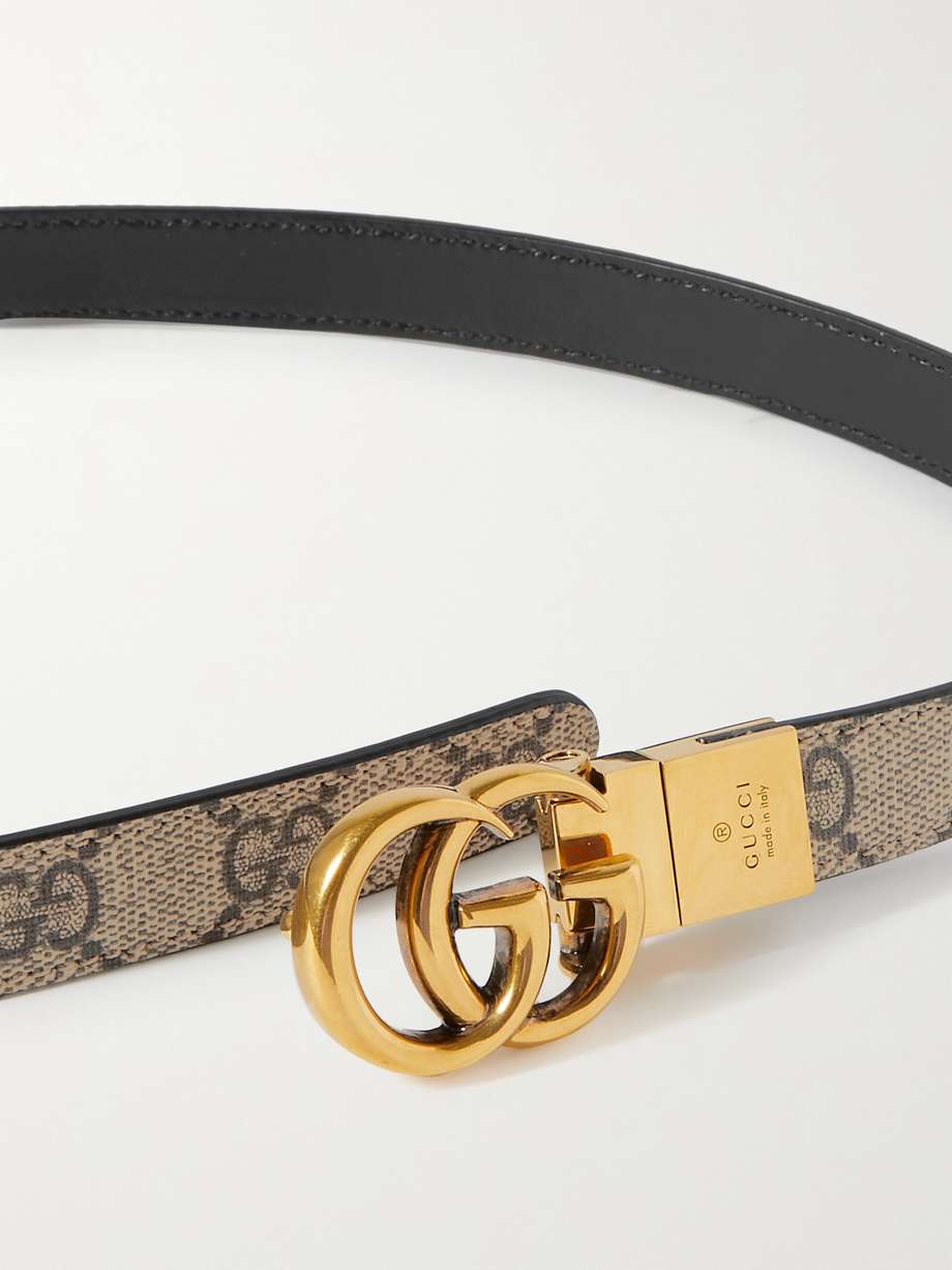 GUCCI Reversible printed coated-canvas and leather belt | NET-A-PORTER