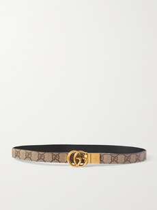 GUCCI Reversible printed coated-canvas and leather belt | NET-A-PORTER