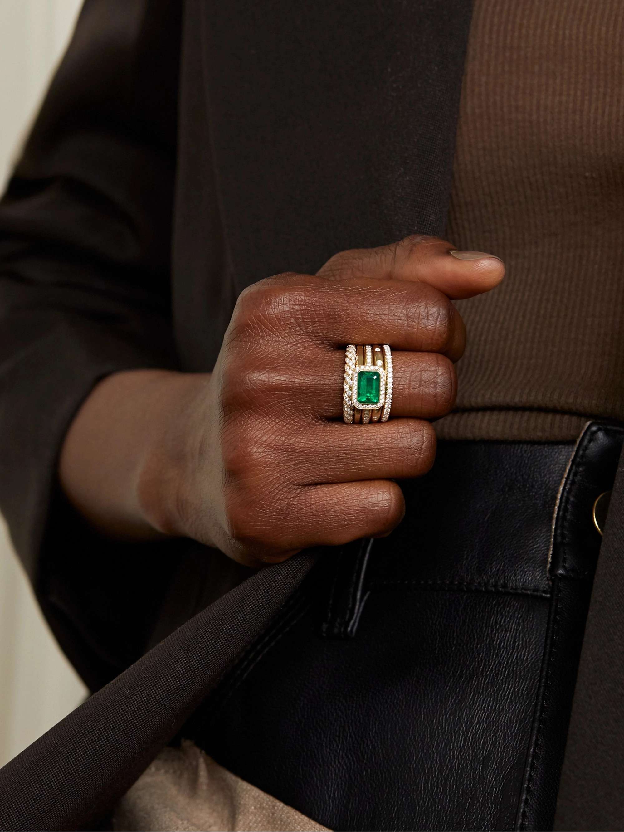 DAVID YURMAN Stax 18-karat gold, emerald and diamond ring | NET-A-PORTER