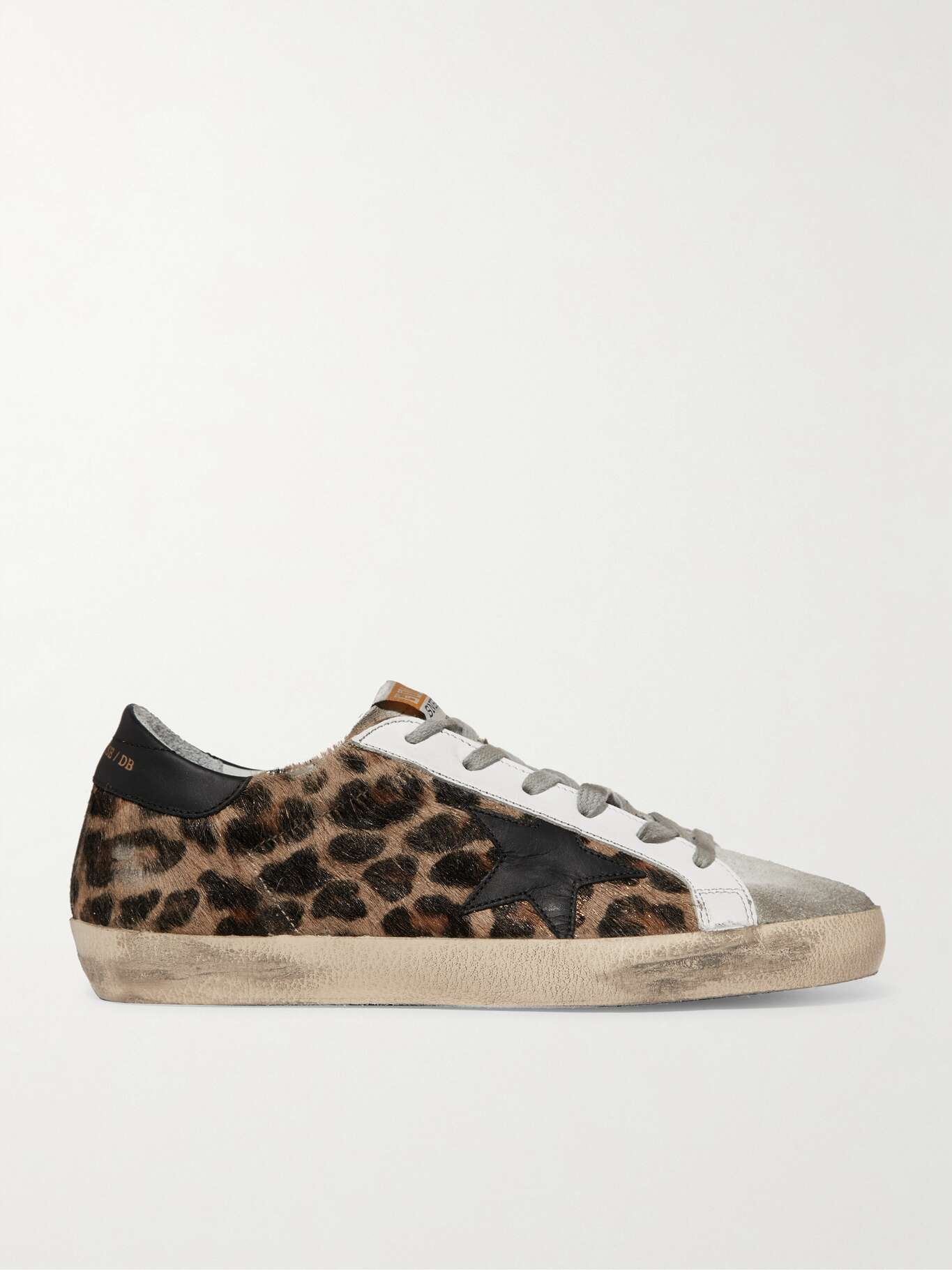 GOLDEN GOOSE Superstar distressed leopard-print calf hair, leather and ...