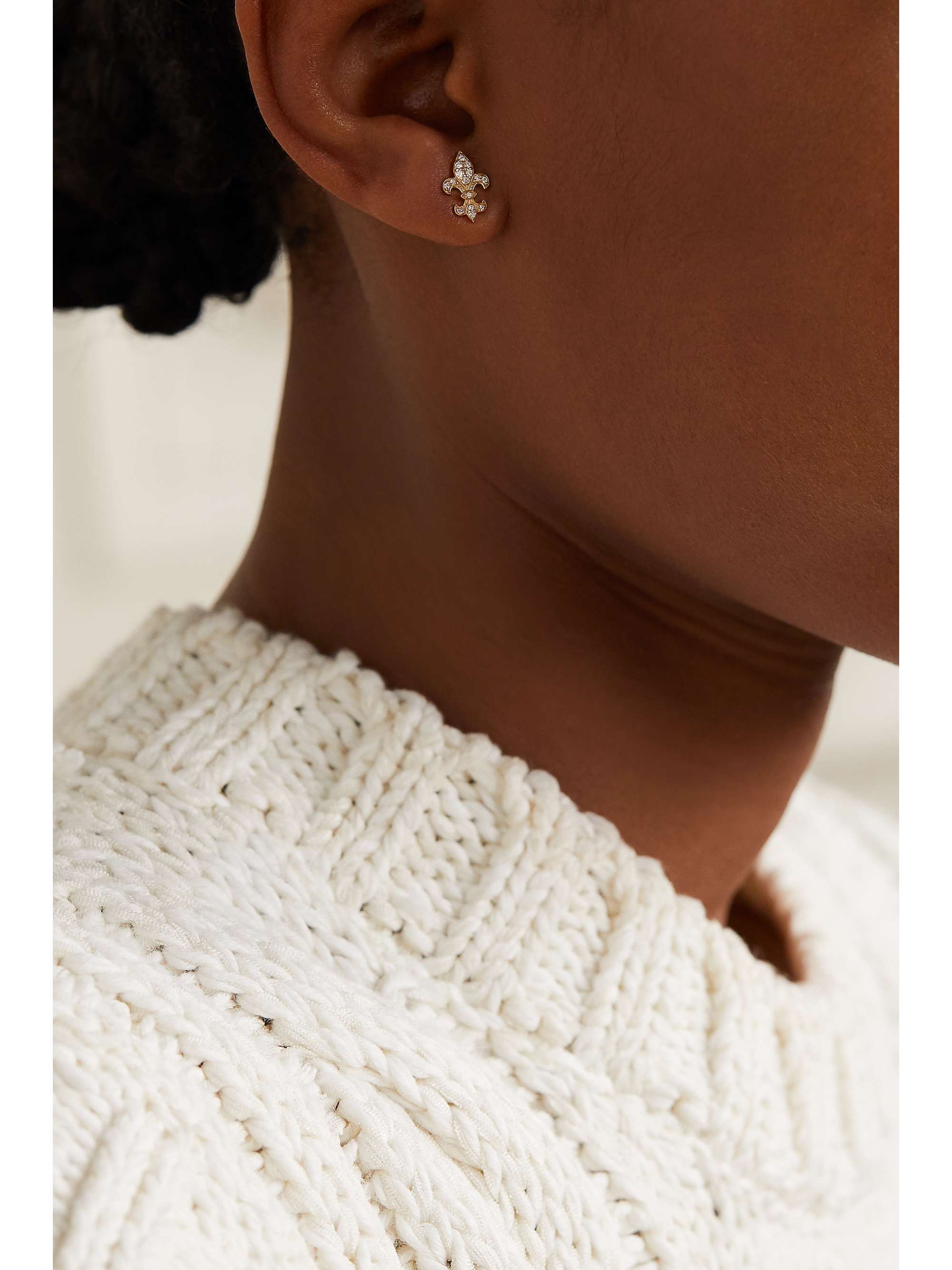 SYDNEY EVAN Fleur de Lis 14-karat gold diamond earrings | NET-A-PORTER