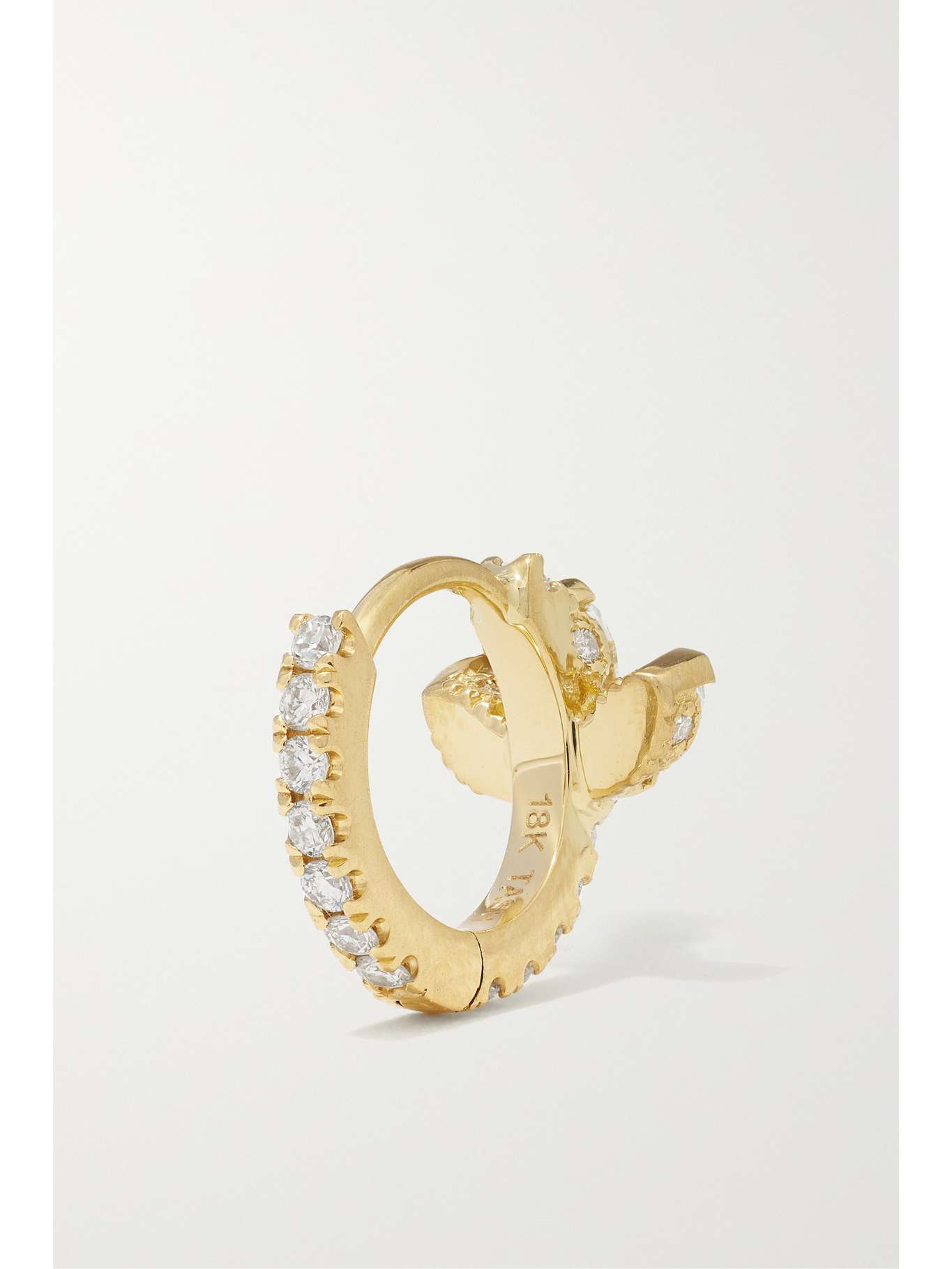 Gold Lotus 6.5mm 18-karat gold diamond single hoop earring | MARIA TASH ...