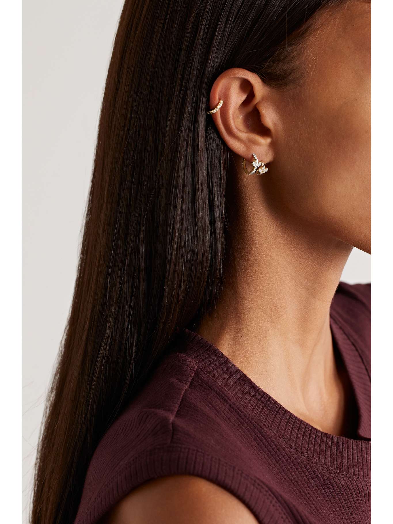 Gold Lotus 6.5mm 18-karat gold diamond single hoop earring | MARIA TASH ...