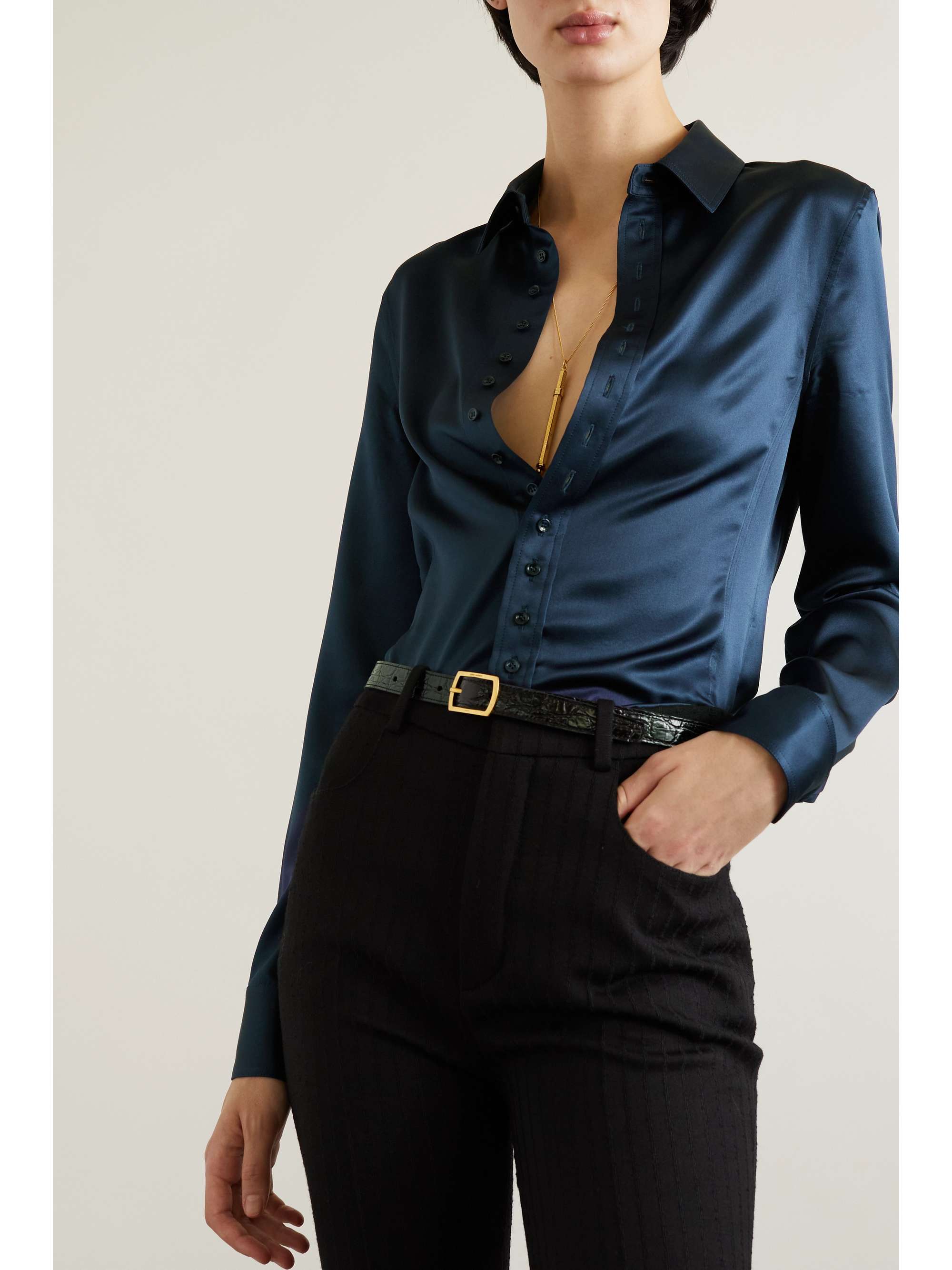 Blue Silk Satin Shirt Saint Laurent Net A Porter