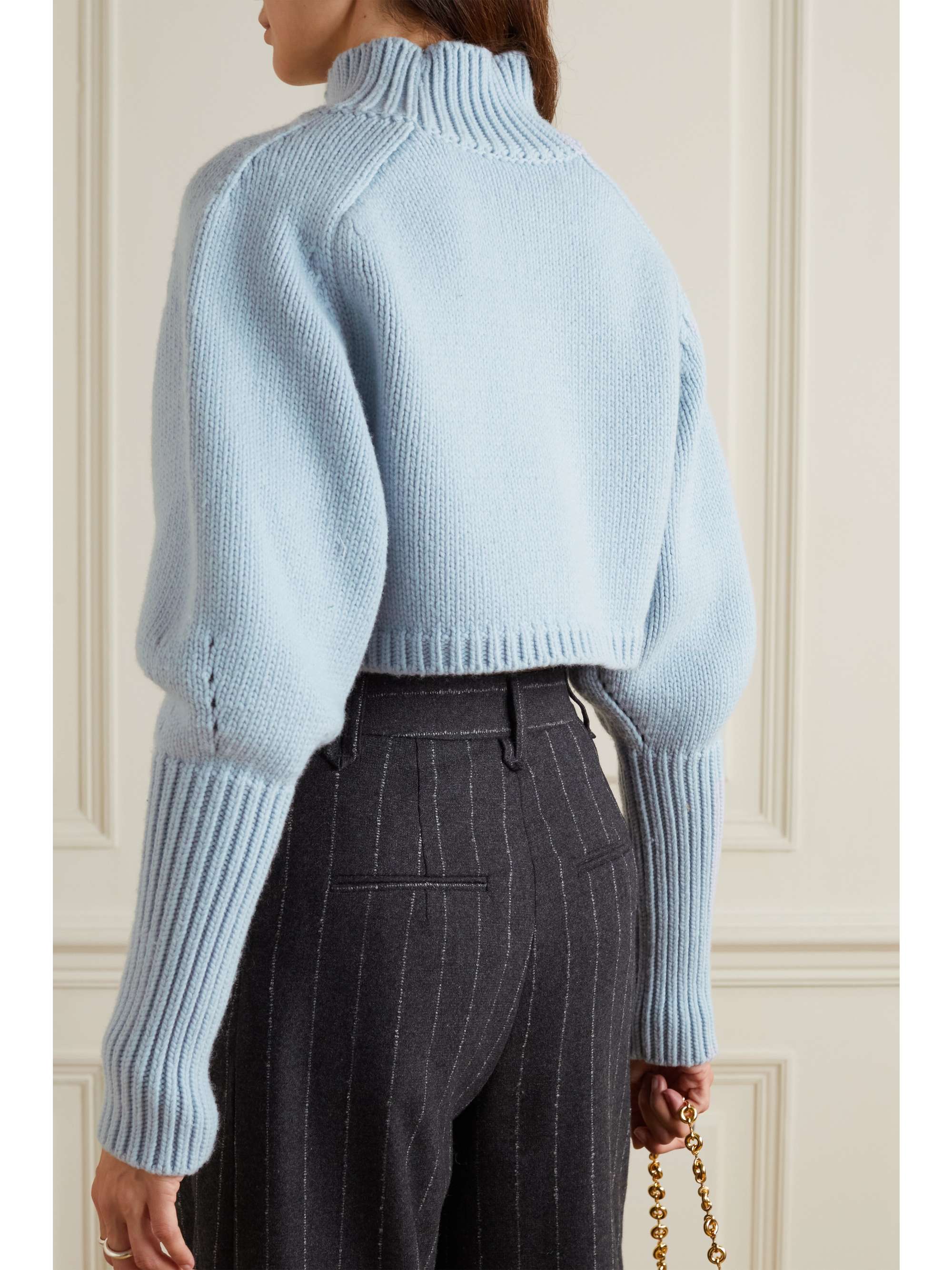 Light blue Cropped wool-blend turtleneck sweater | LVIR | NET-A-PORTER
