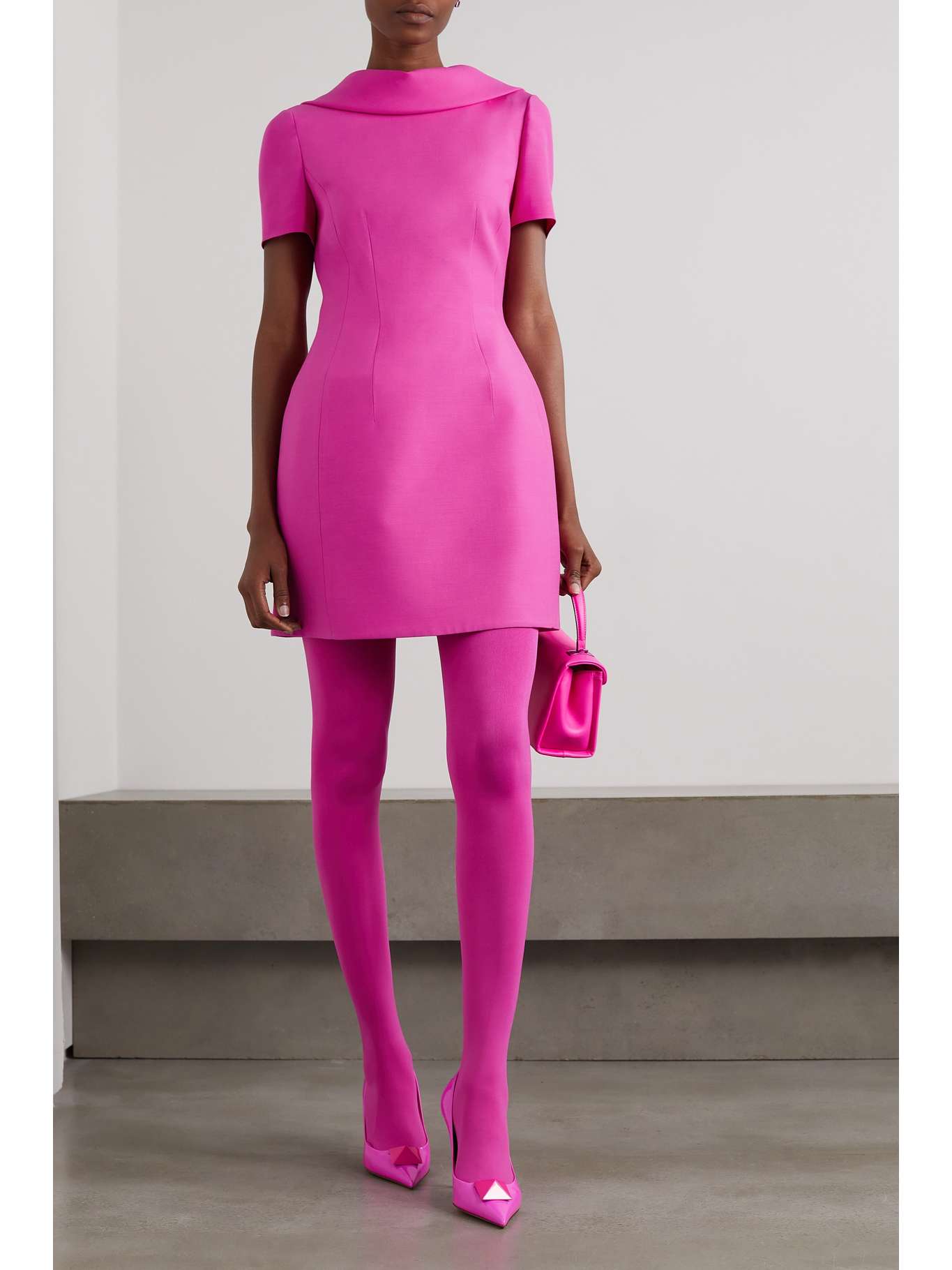 Valentino Garavani Bow Detailed Wool And Silk Blend Crepe Mini Dress