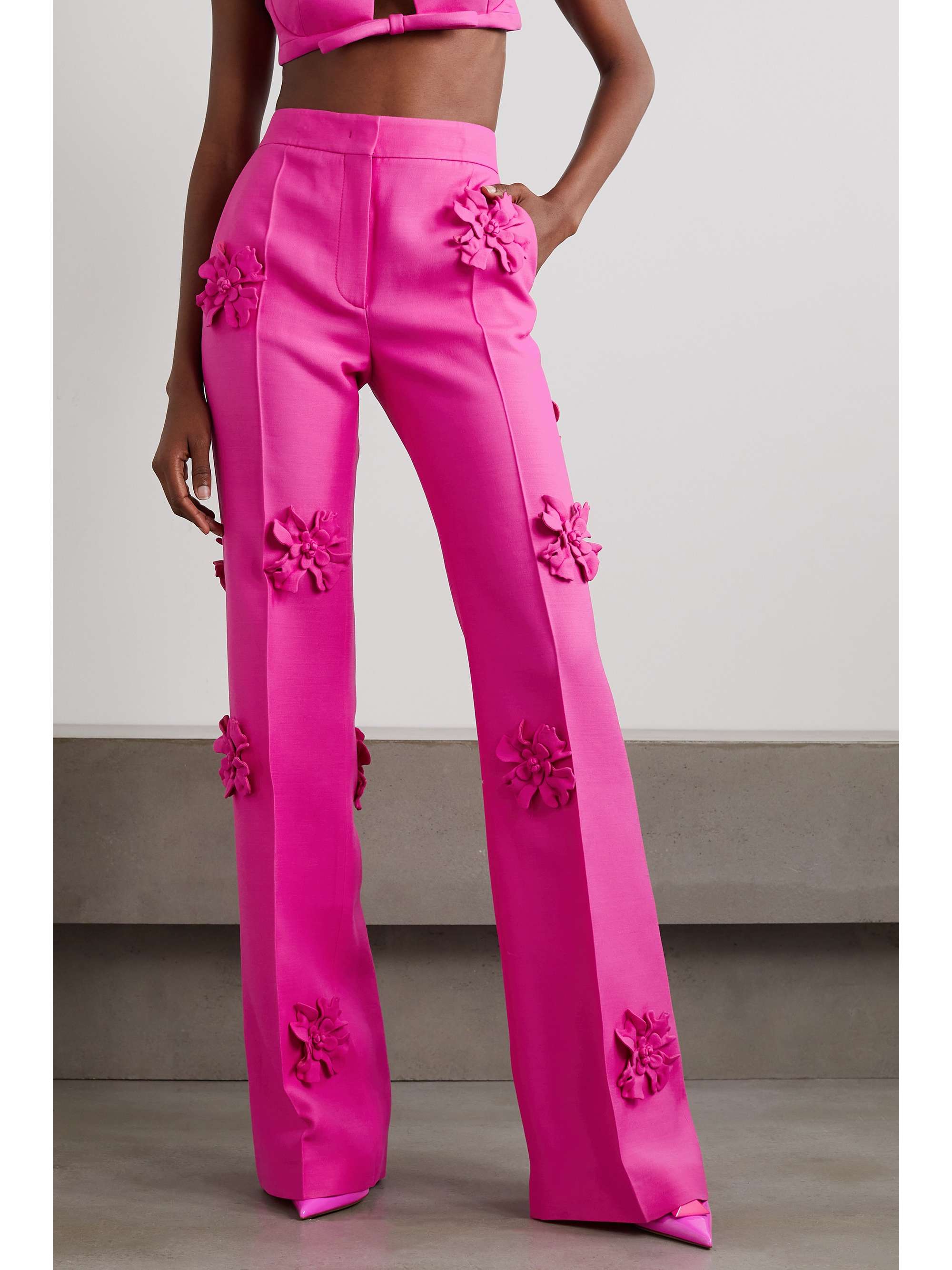 Valentino Garavani Appliquéd Wool And Silk Blend Crepe Pants Net A Porter