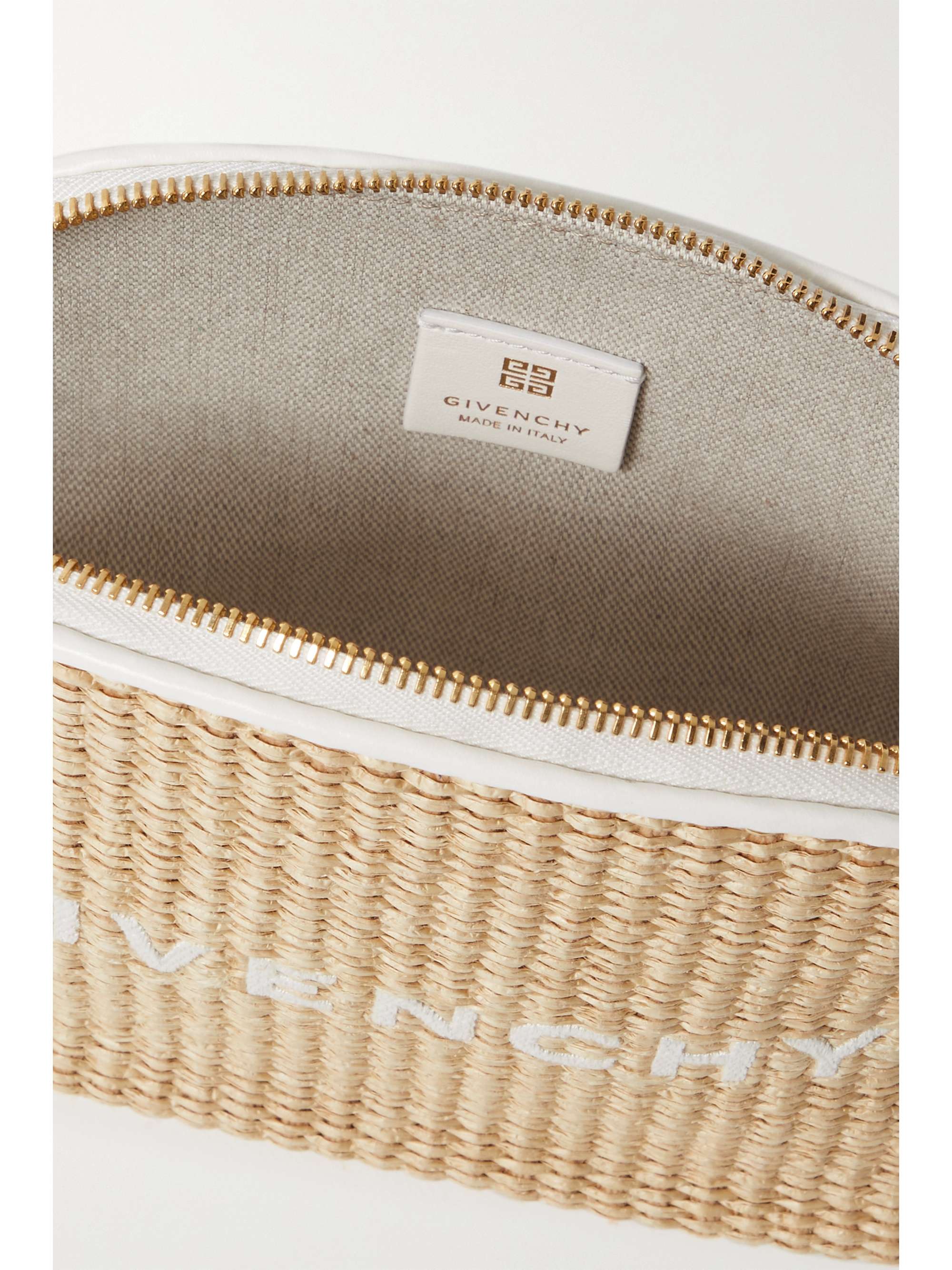 GIVENCHY G-Essentials leather-trimmed embroidered raffia pouch | NET-A ...