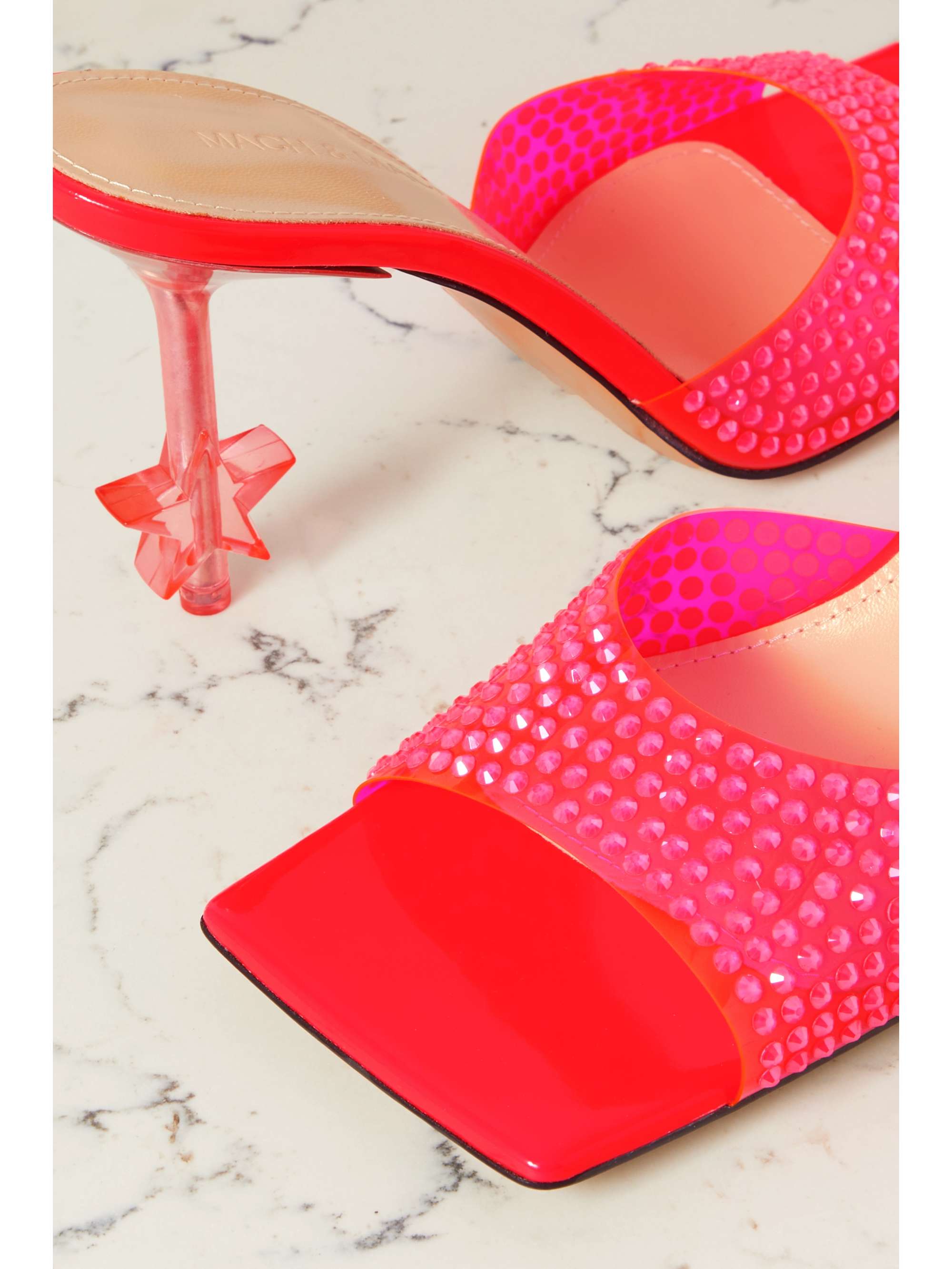 MACH & MACH Crystal-embellished neon PVC mules | NET-A-PORTER