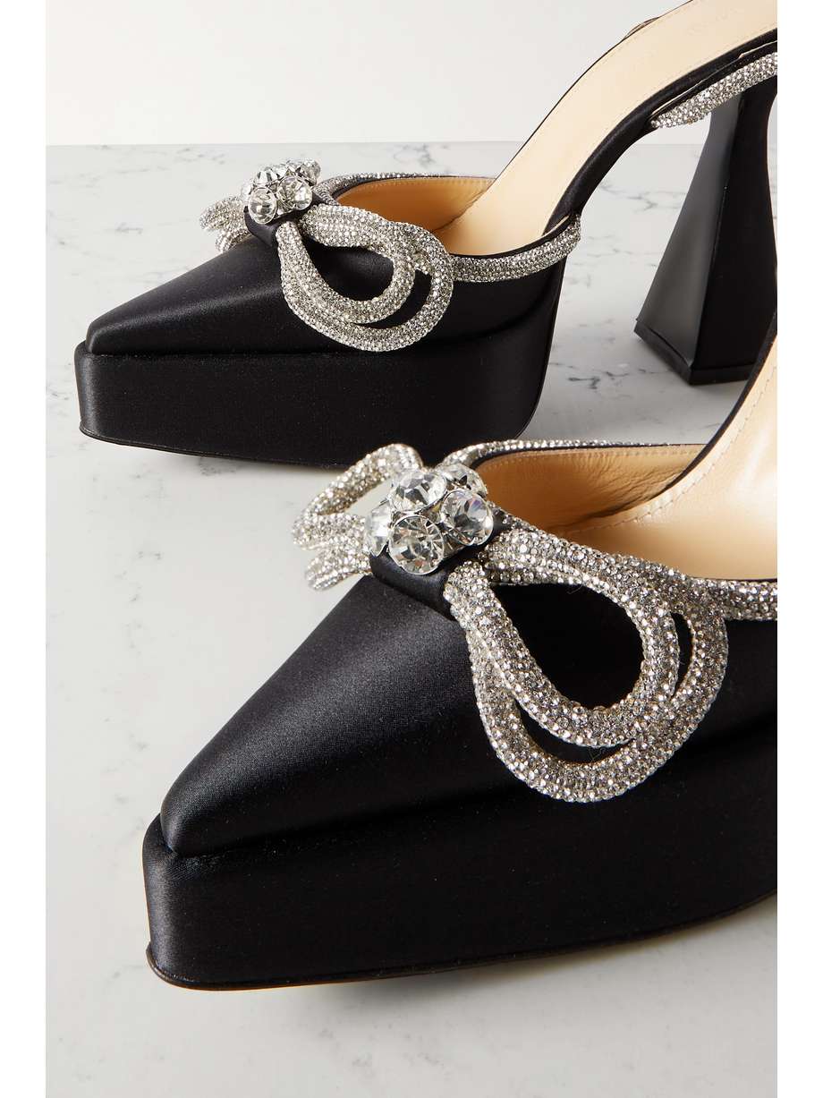MACH & MACH Double Bow crystal-embellished satin platform pumps | NET-A-PORTER