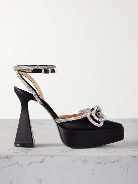 MACH & MACH Double Bow crystal-embellished satin platform pumps | NET-A ...