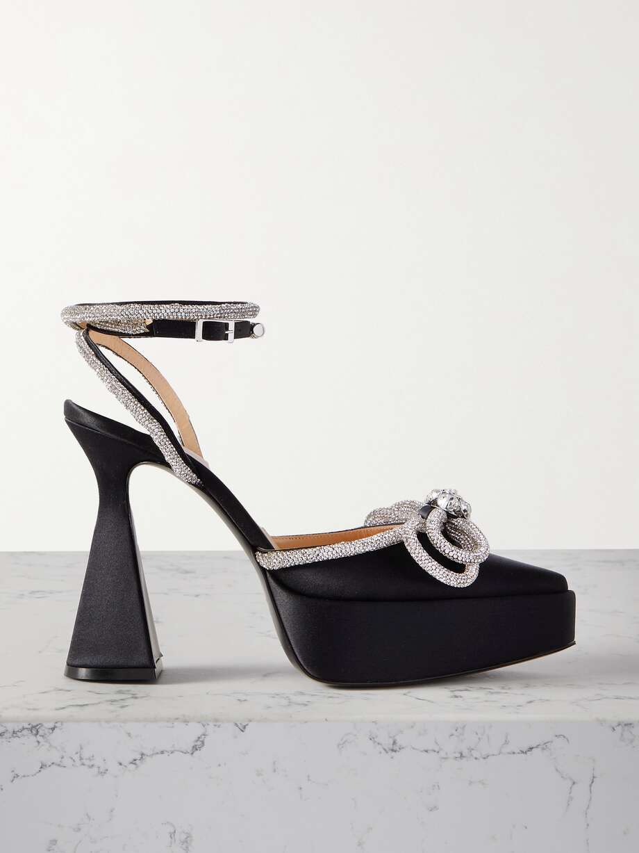 MACH & MACH Double Bow crystal-embellished satin platform pumps | NET-A-PORTER