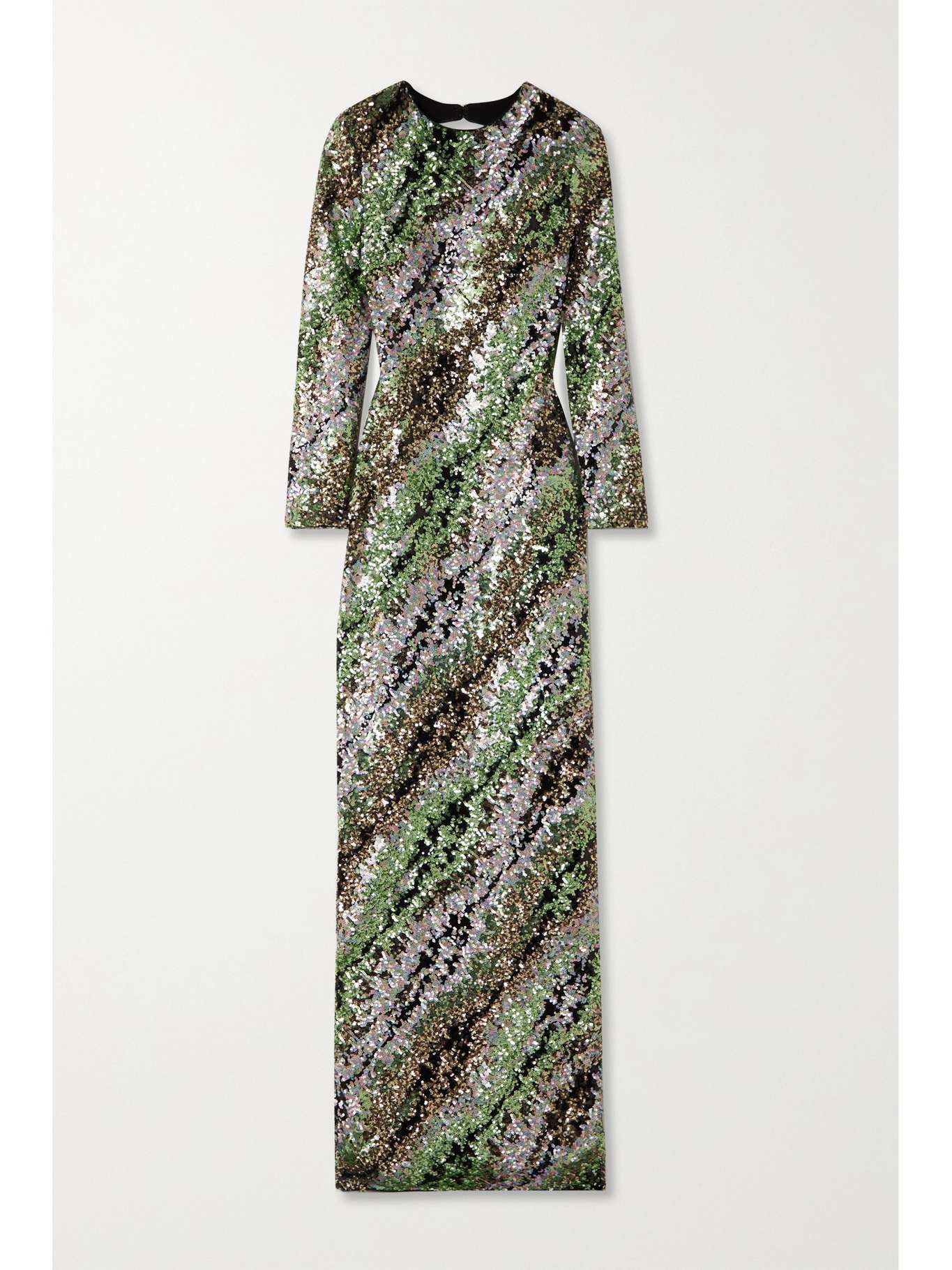 HALPERN Open-back striped sequined tulle maxi dress | NET-A-PORTER