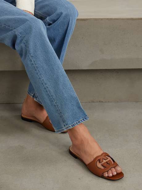 GUCCI Cutout leather slides | NET-A-PORTER