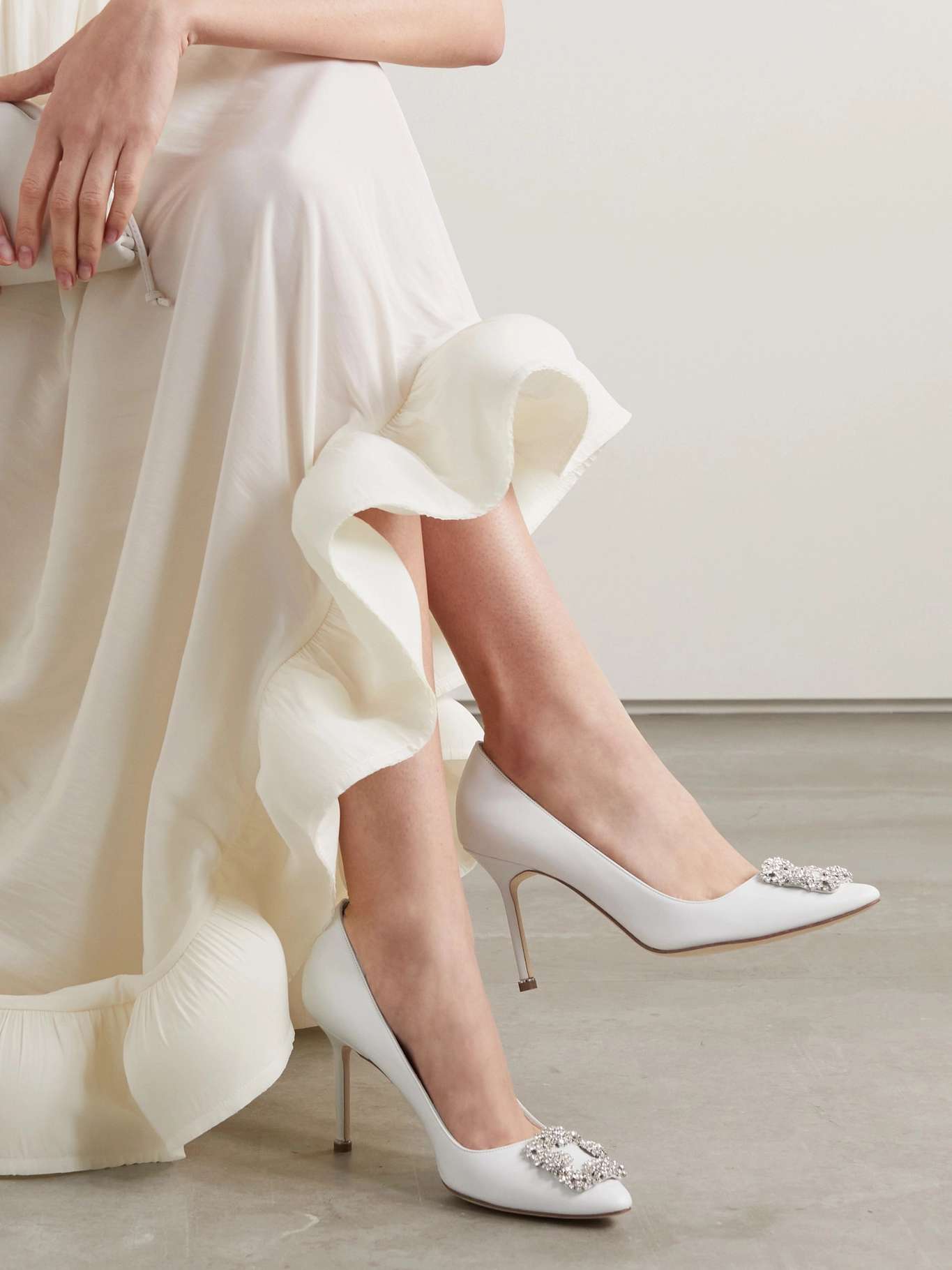 MANOLO BLAHNIK Hangisi 90 crystal-embellished leather pumps | NET-A-PORTER