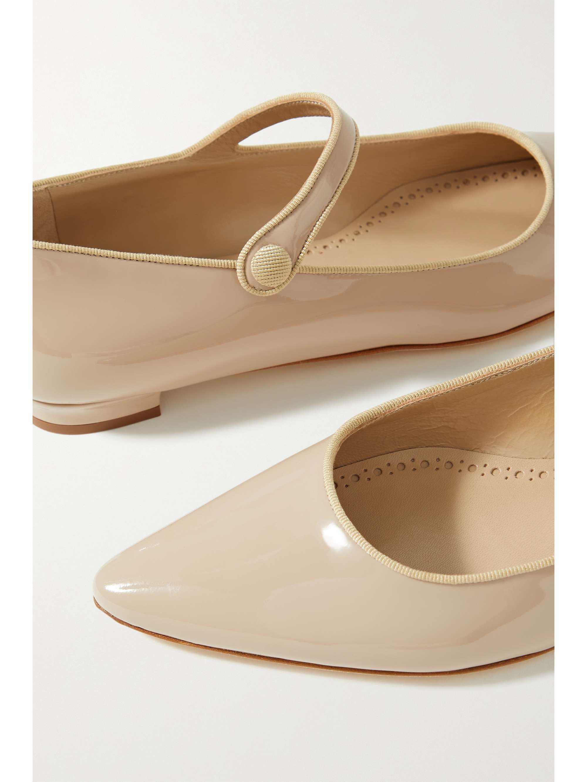 Neutral Kulogu patent-leather Mary Jane ballet flats | MANOLO BLAHNIK ...