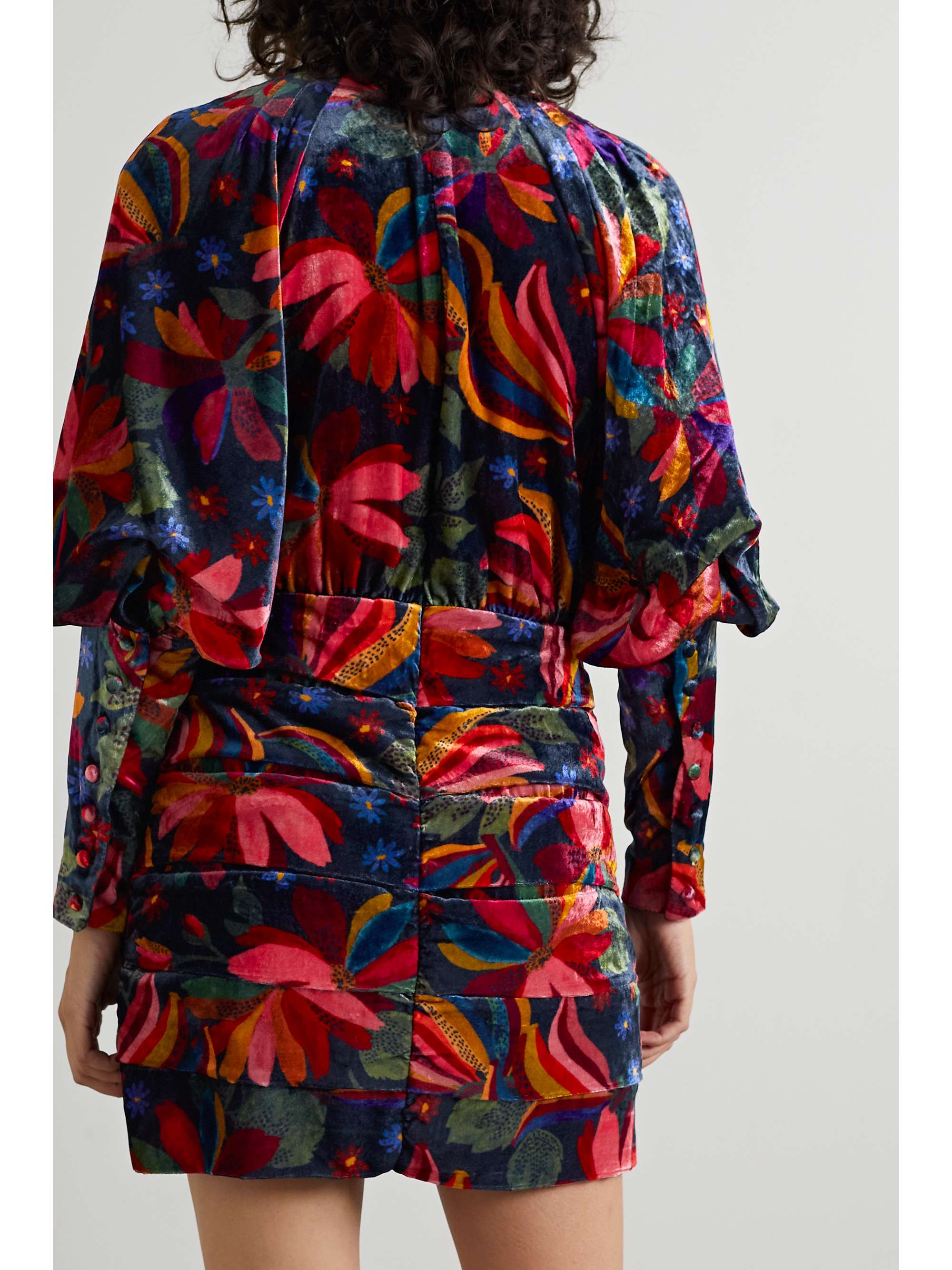 FARM RIO Ruched floral-print velvet mini dress | NET-A-PORTER