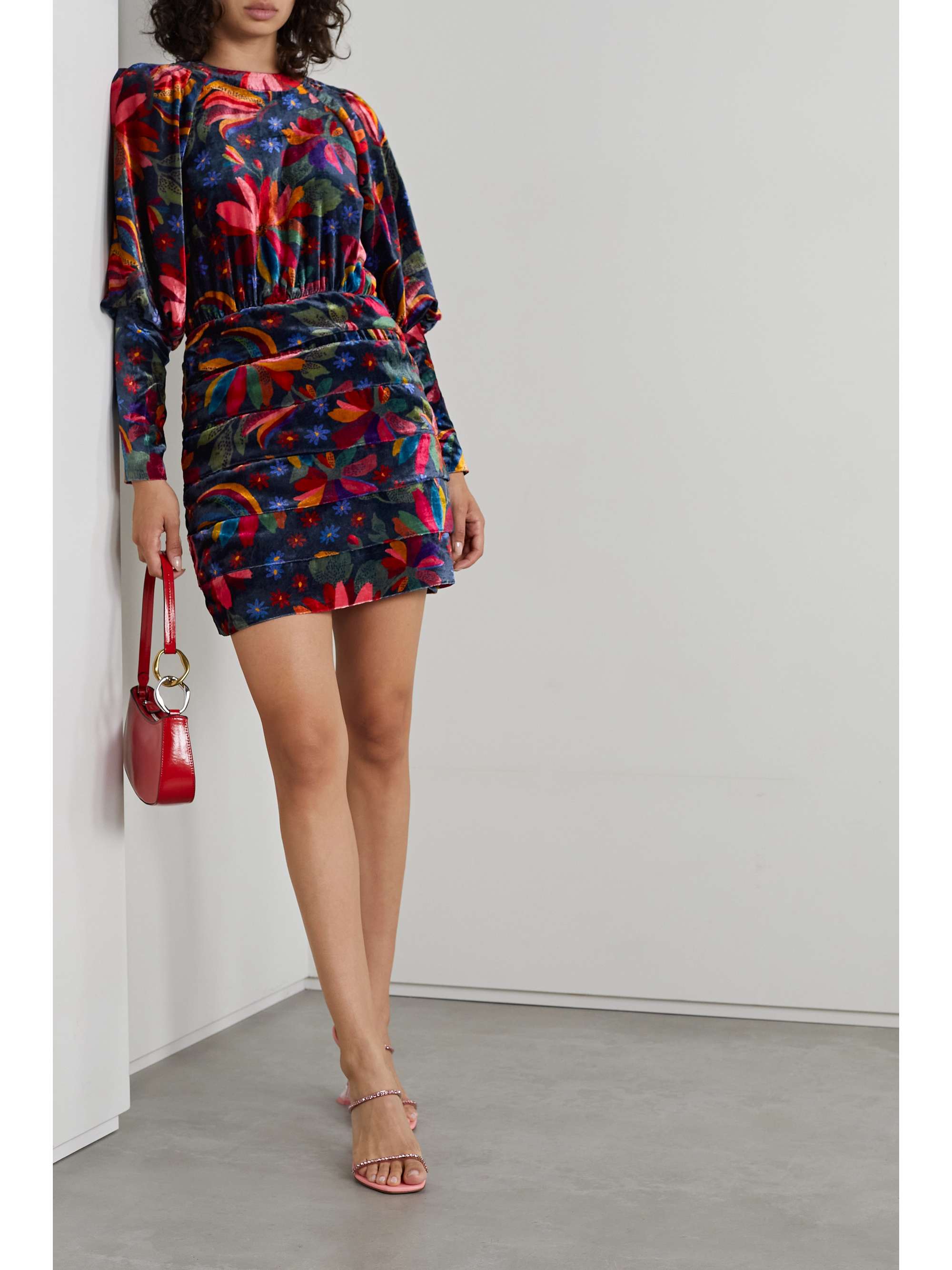 FARM RIO Ruched floral-print velvet mini dress | NET-A-PORTER