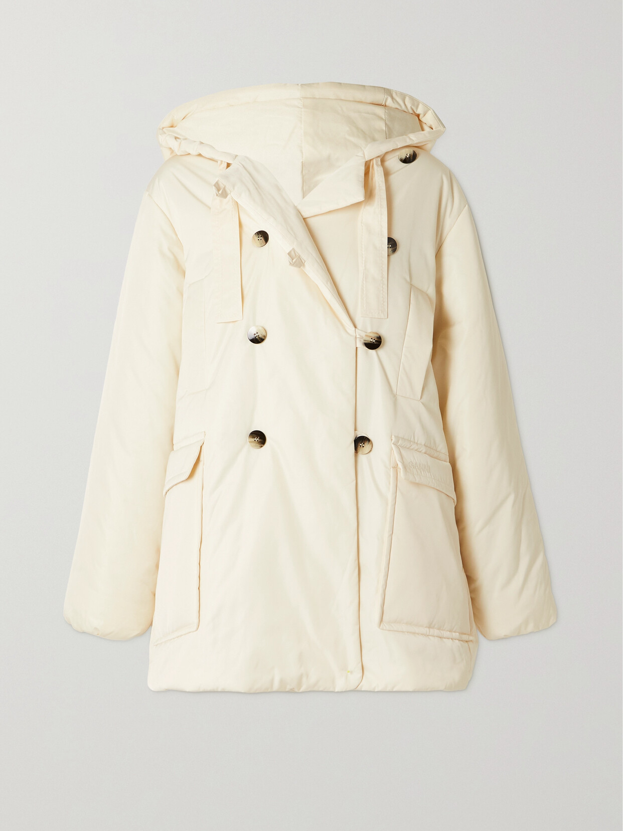 Ganni Hooded Double-breasted Quilted Padded Recycled Shell Coat In ...