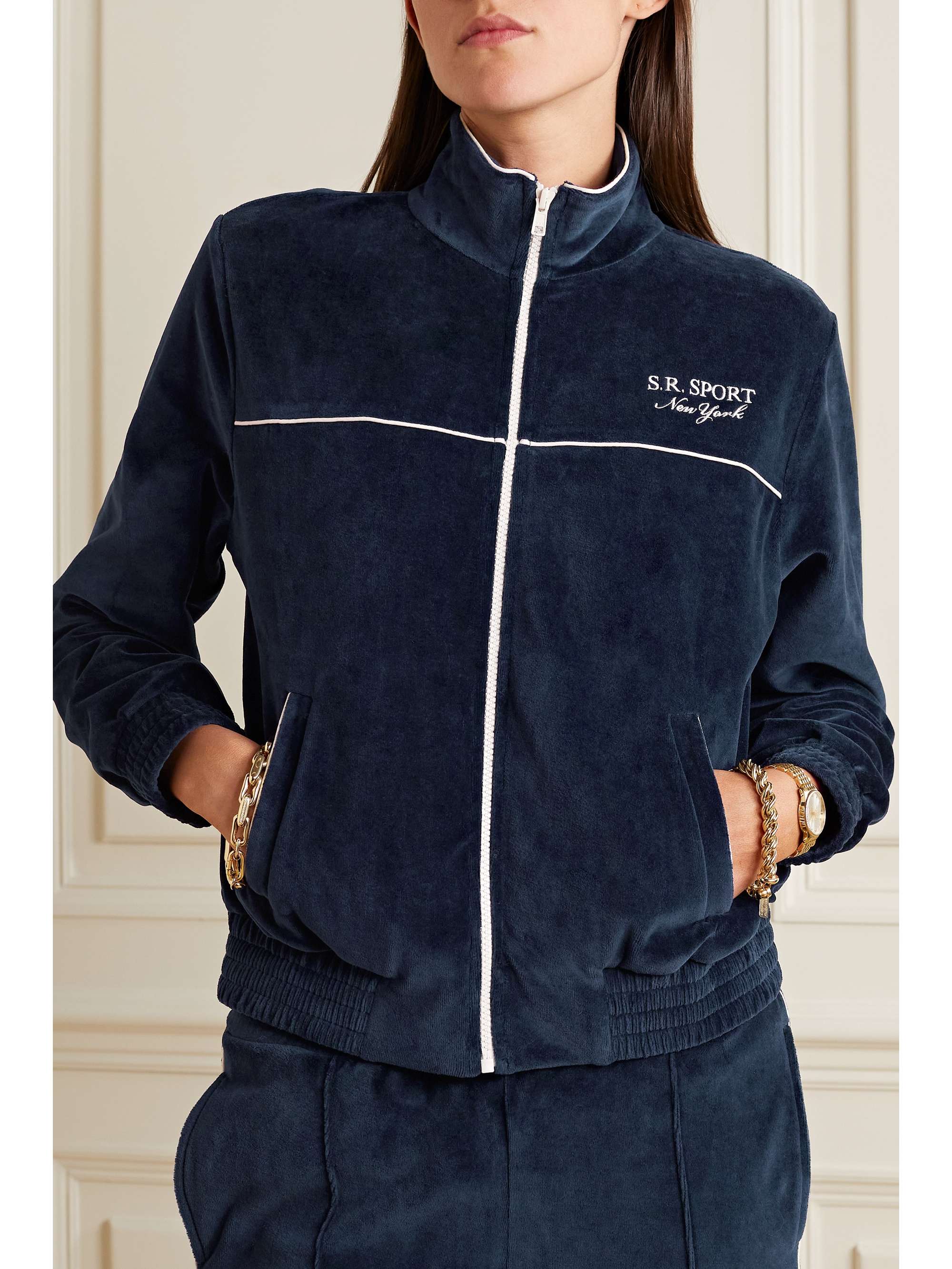 SPORTY & RICH Eden embroidered cotton-velour track jacket | NET-A-PORTER