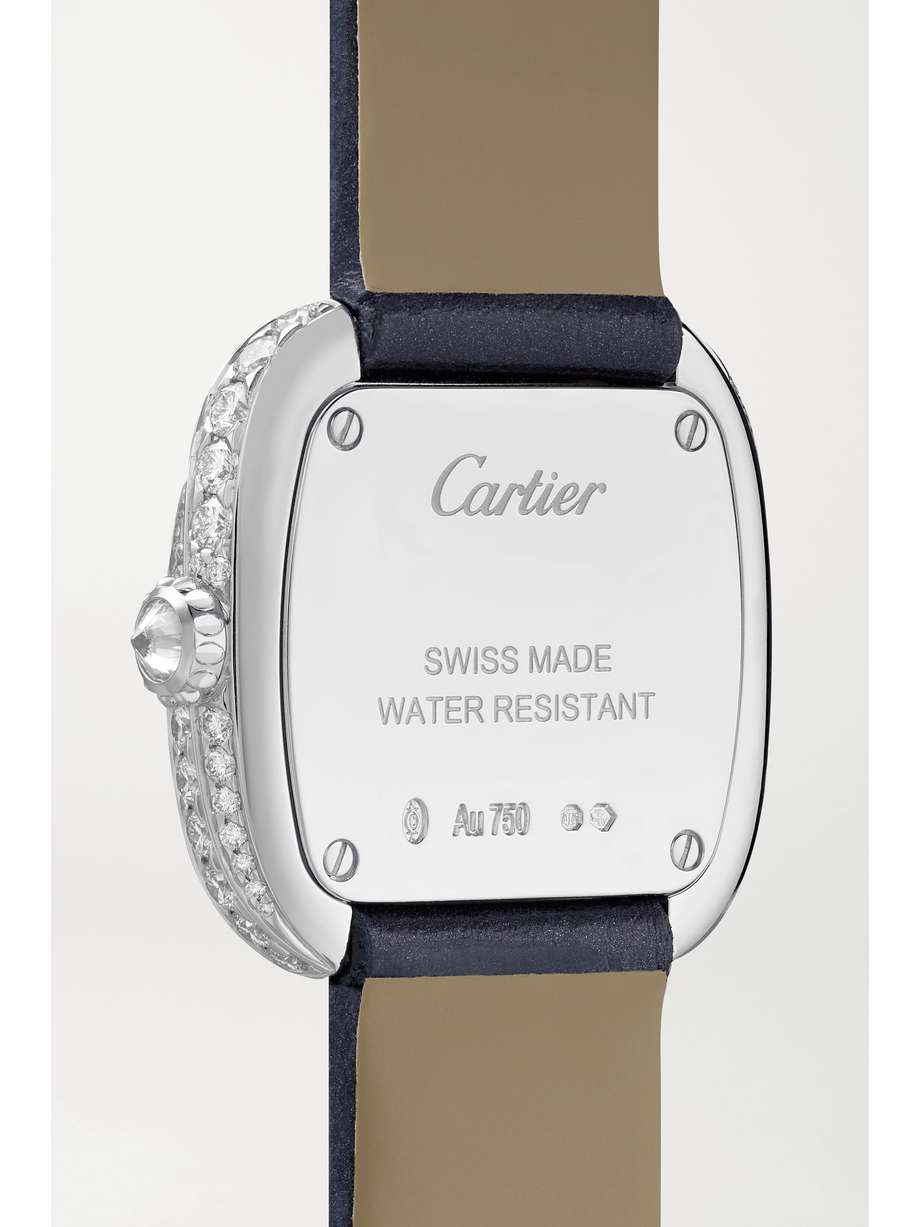 CARTIER Coussin de Cartier small 27mm 18-karat white gold, leather and ...
