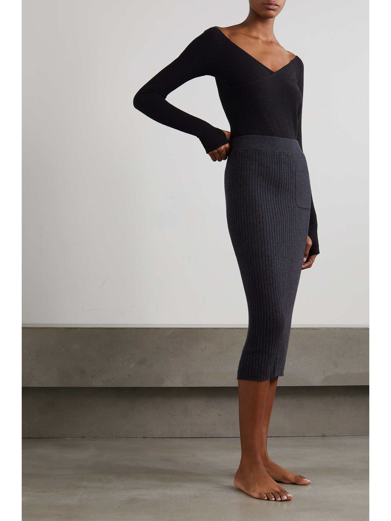 Skin Shania Stretch Cotton And Modal-blend Cloqué Bodysuit In Black ...