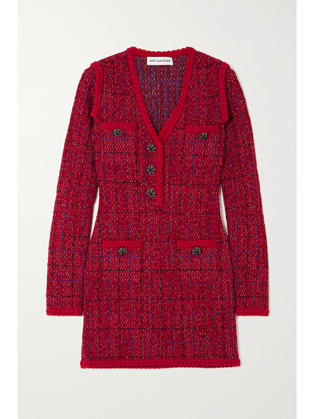 Self-portrait Embellished Wool-blend Mini Dress In Red | ModeSens