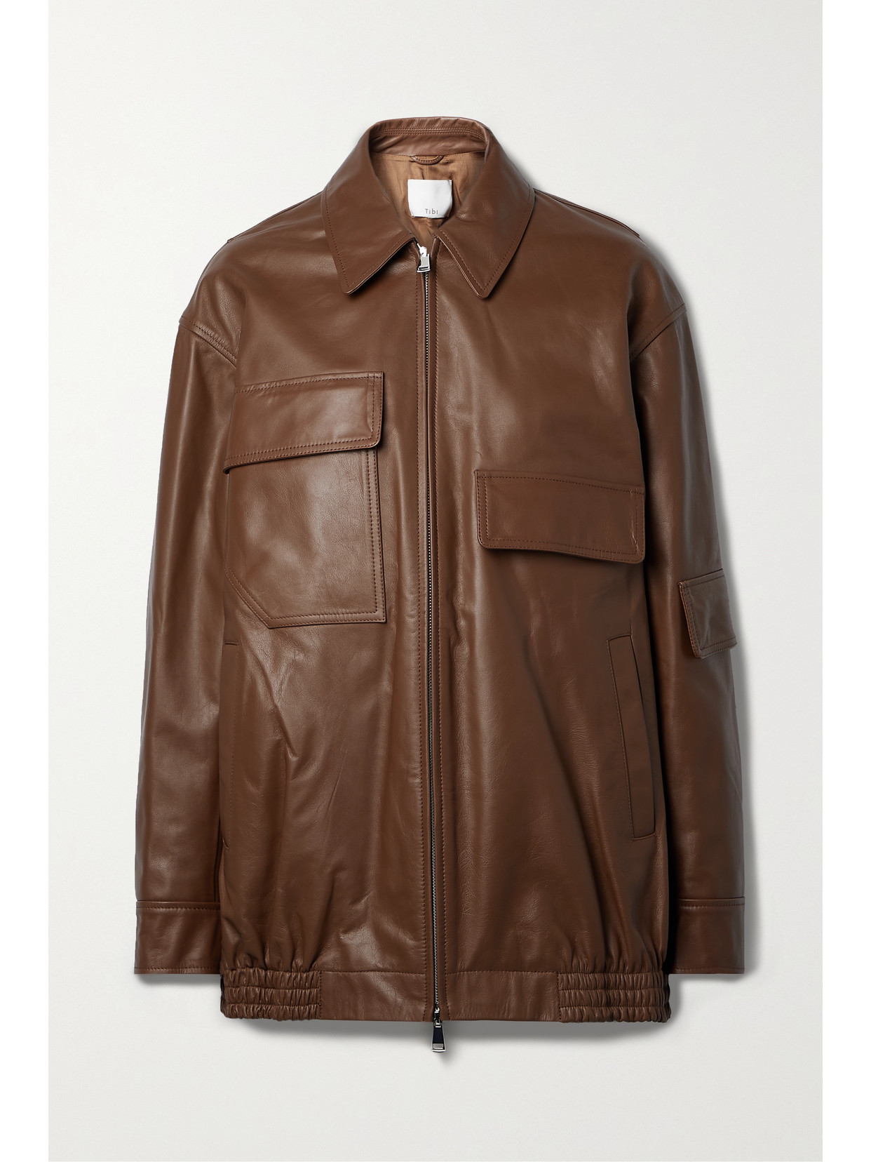 Tibi Oversized Leather Bomber Jacket In Brown | ModeSens