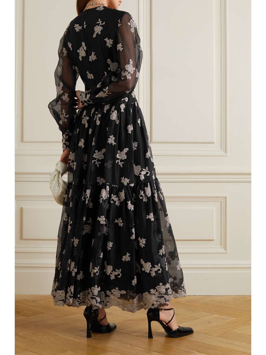 ERDEM Tabetha tiered embroidered silk-organza maxi dress | NET-A-PORTER