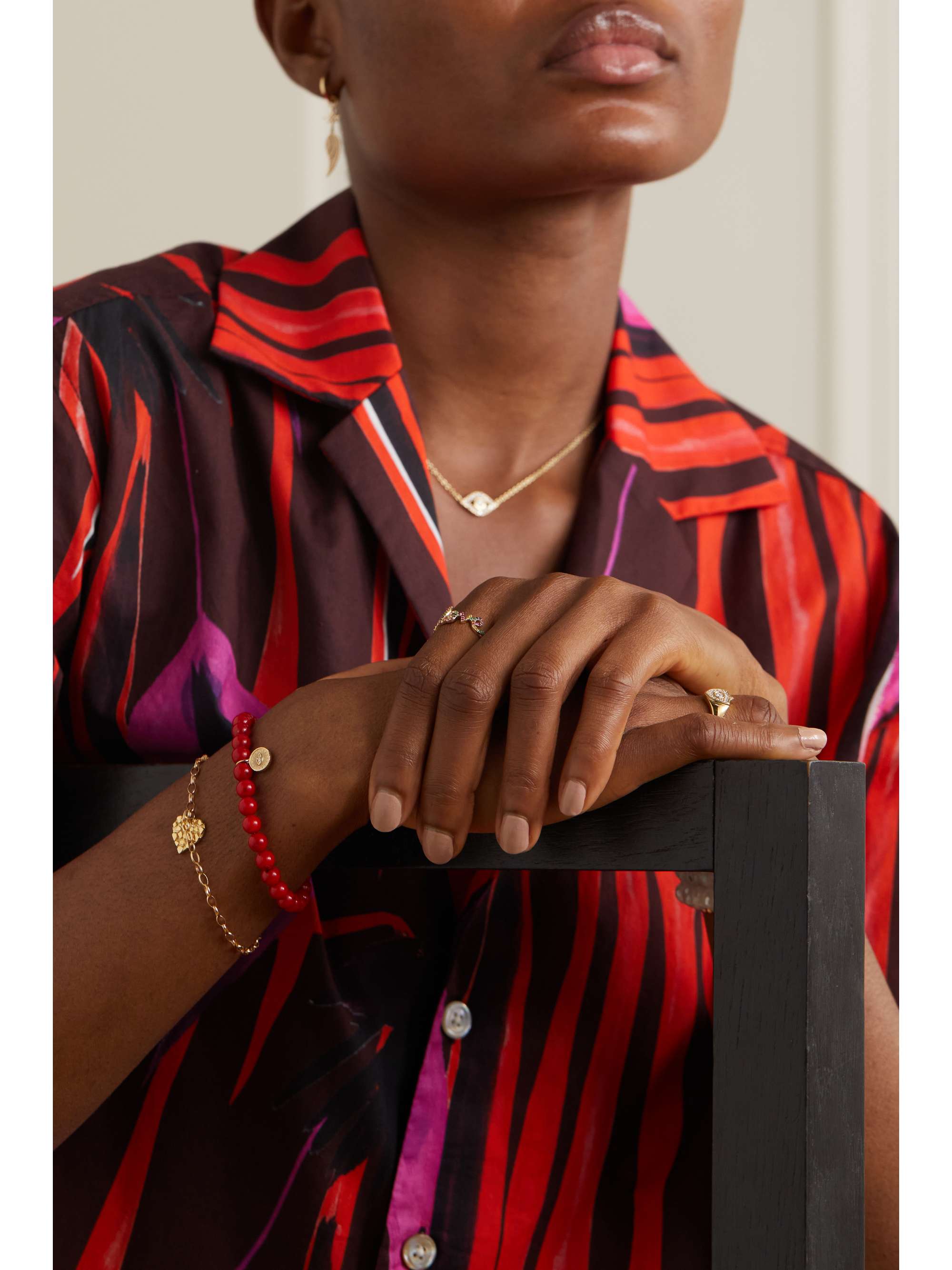 SYDNEY EVAN Small Evil Eye 14-karat gold, coral and diamond bracelet ...